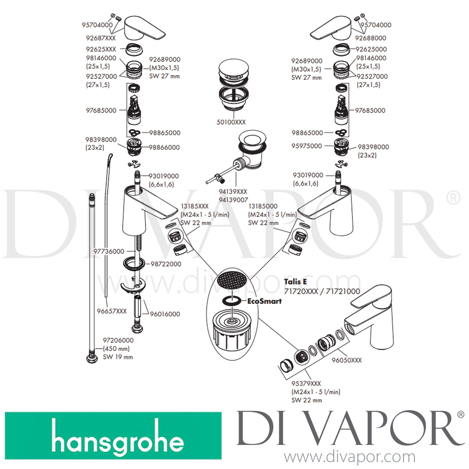 Hansgrohe 71700000 Talis E Single Lever Basin Mixer 80 with Pop-Up ...