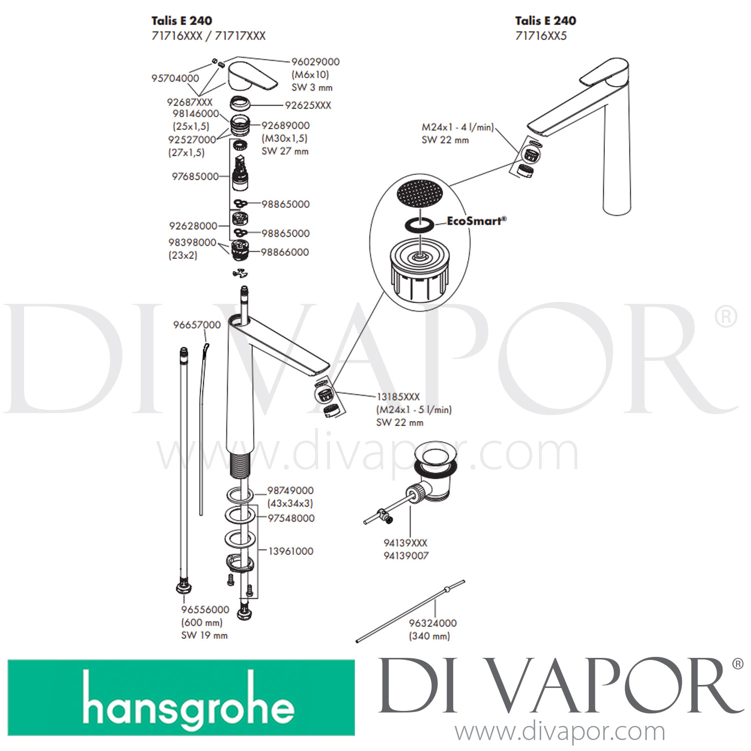 Hansgrohe 71716670 Talis E Single Lever Basin Mixer 240 for Wash Bowls ...