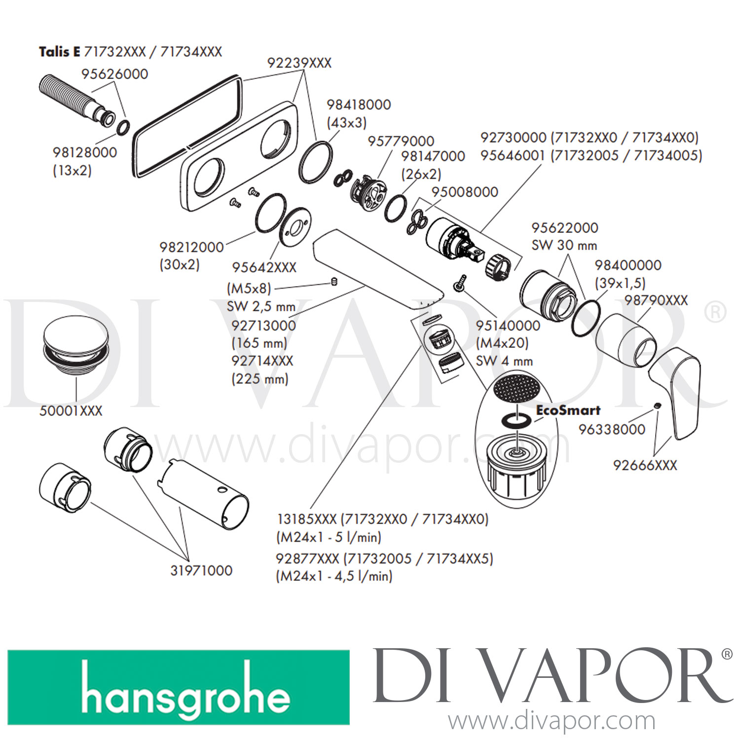 Hansgrohe 71734990 Talis E Single Lever Basin Mixer for Concealed ...