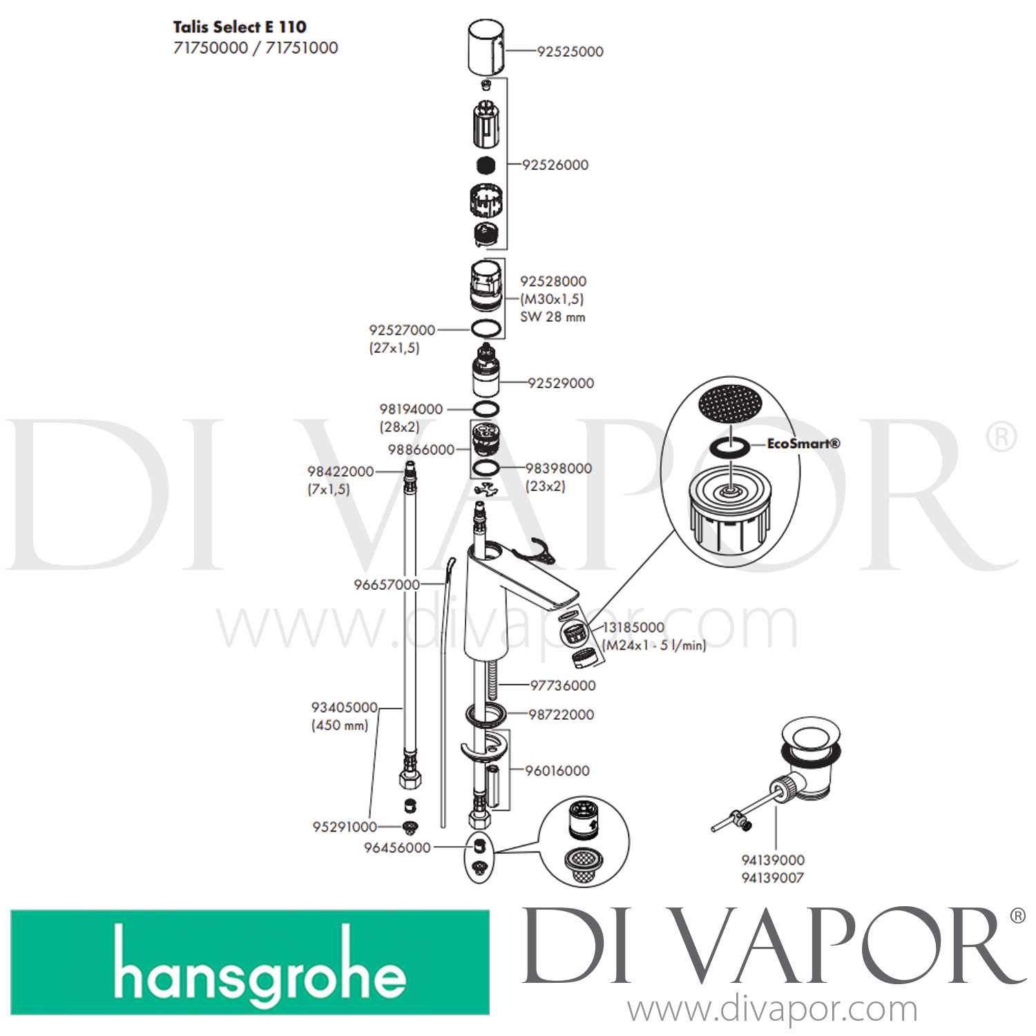 Hansgrohe 71750000 Talis Select E Basin Mixer 110 with Pop-Up Waste Set ...