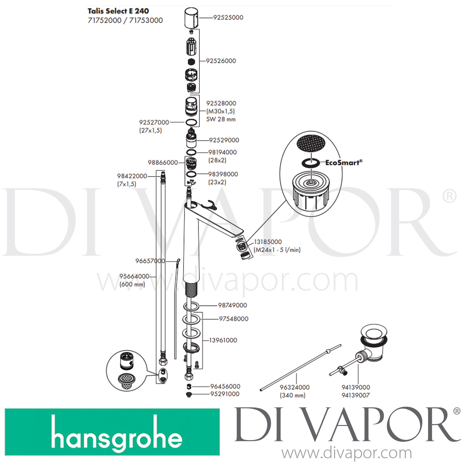 Hansgrohe 71753000 Talis Select E Basin Mixer 240 without Waste Set >03 ...