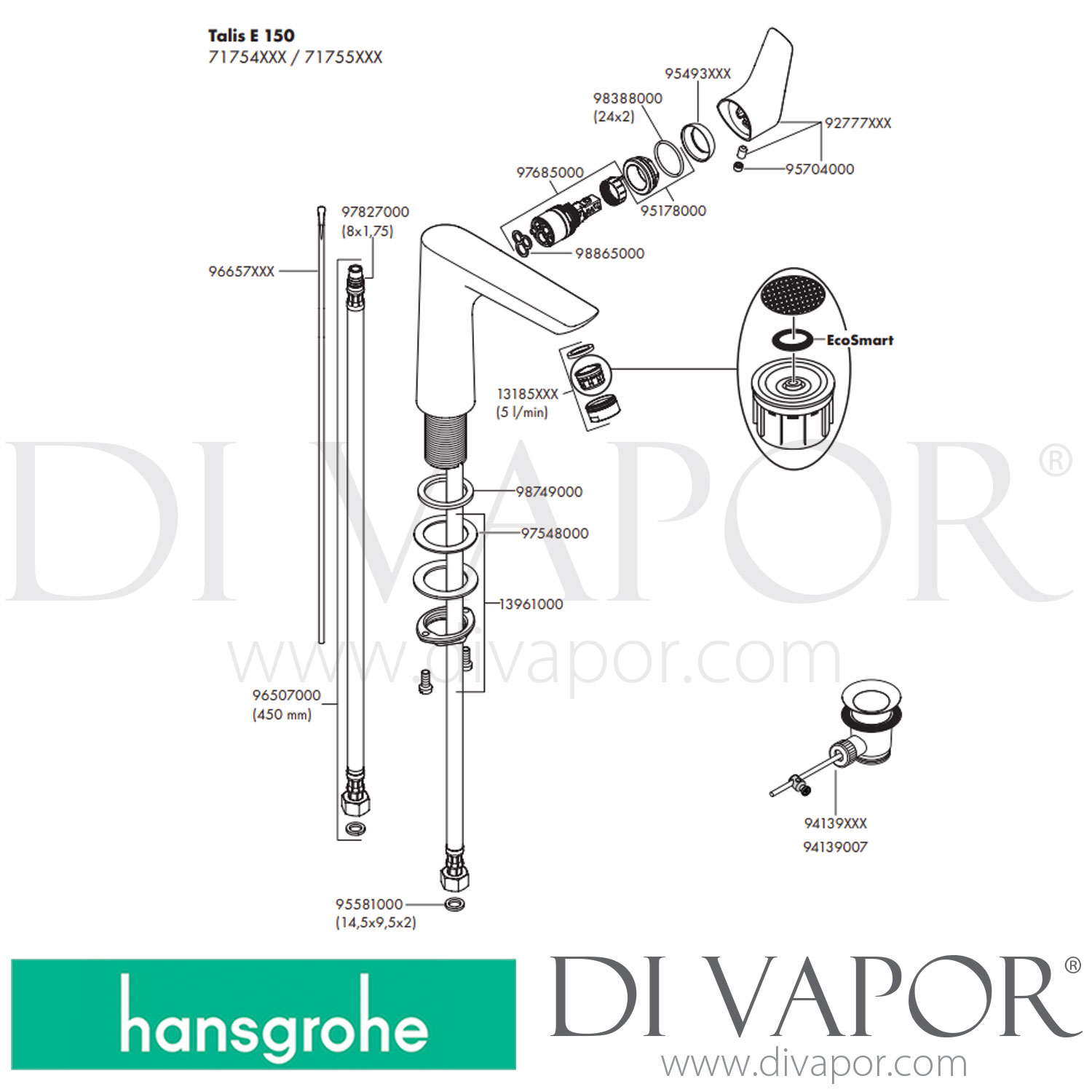 Hansgrohe 71754340 Talis E Single Lever Basin Mixer 150 with Pop-Up ...