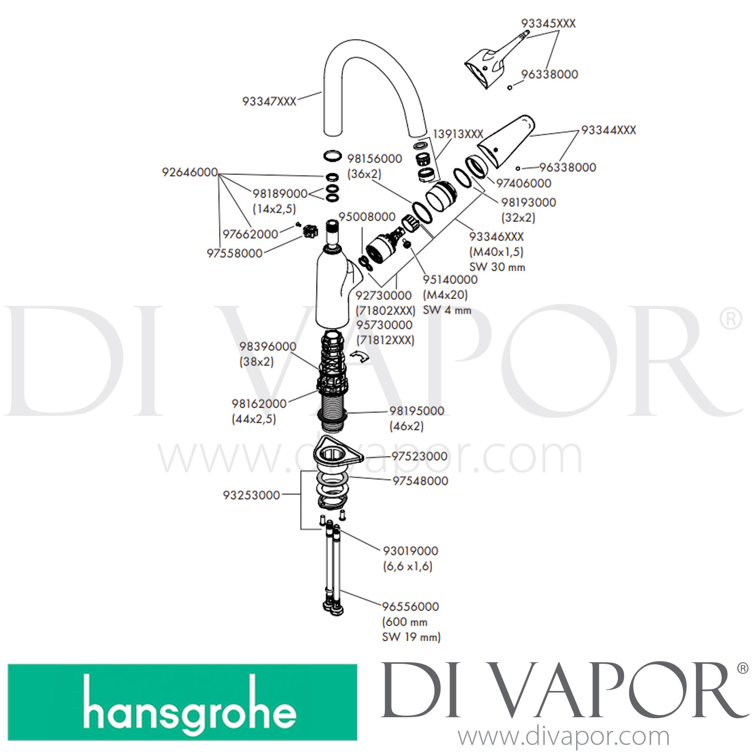 Hansgrohe 71802000 Focus M42 Single Lever Kitchen Mixer 220, 1Jet Spare ...