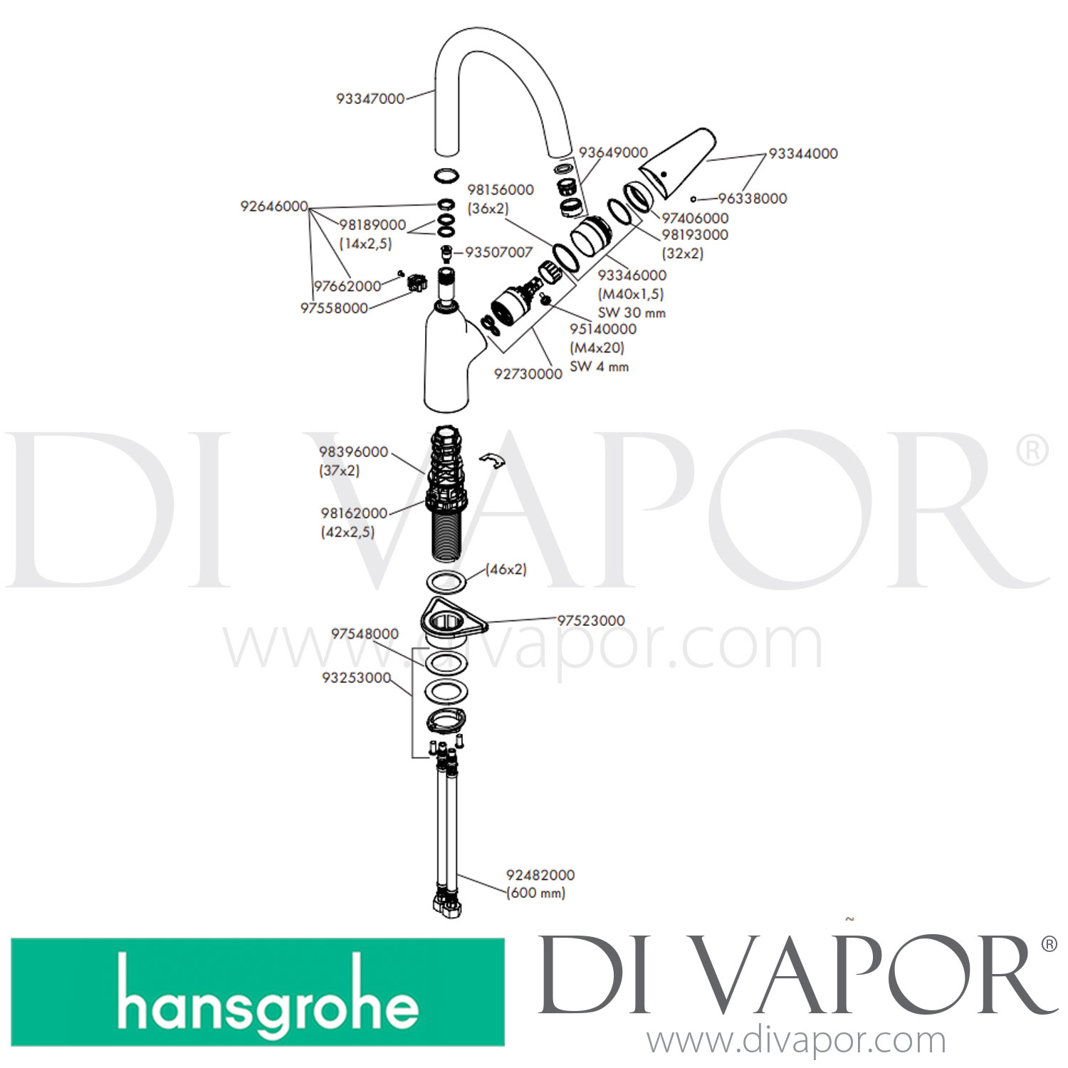 Hansgrohe 71802007 Focus M42 Single Lever Kitchen Mixer 220, 1Jet Spare ...