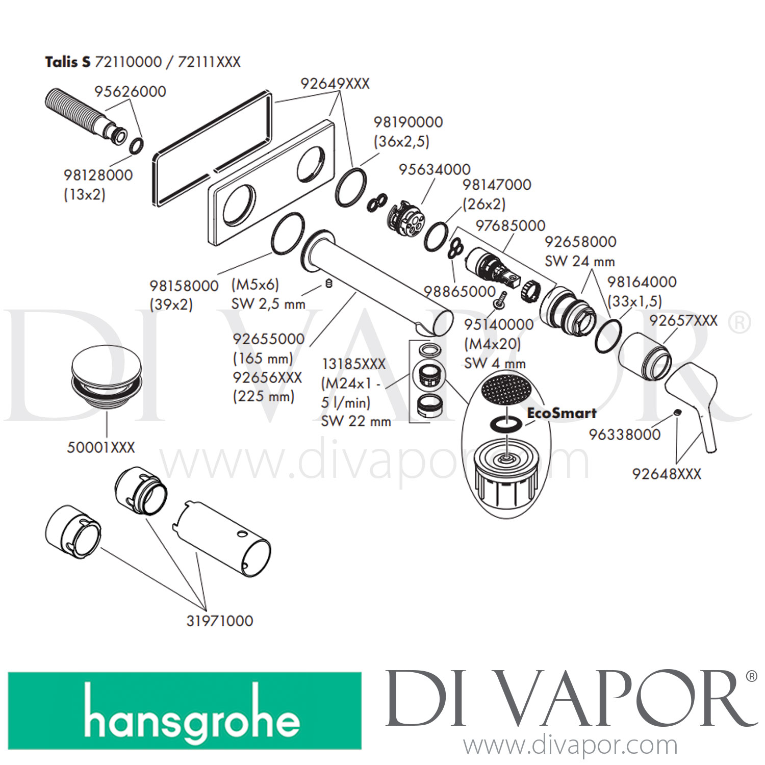 Hansgrohe 72111000 Talis S Single Lever Basin Mixer for Concealed ...