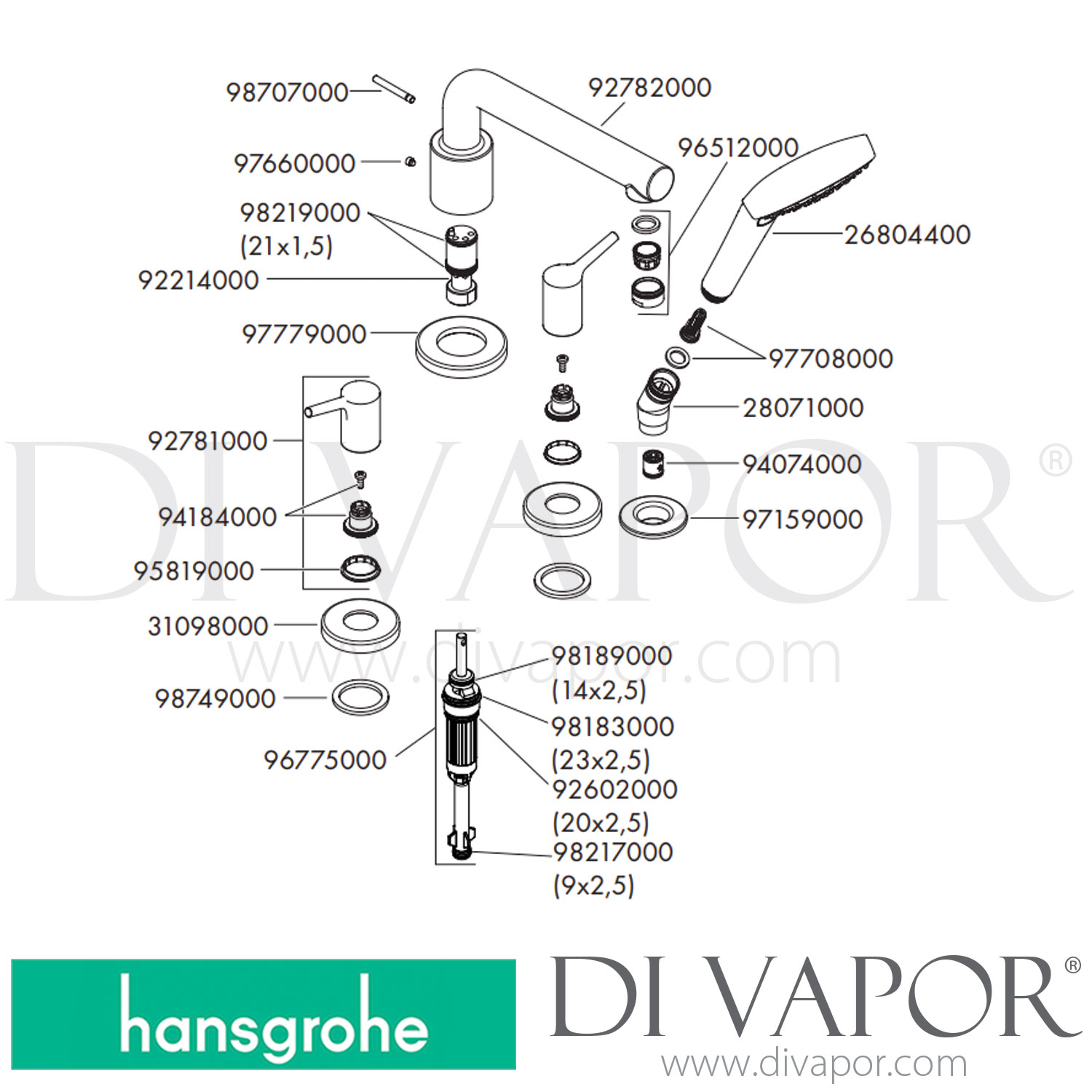 Hansgrohe 72419000 Talis S 4-Hole Rim Mounted Bath Mixer >01/16 Spare Parts