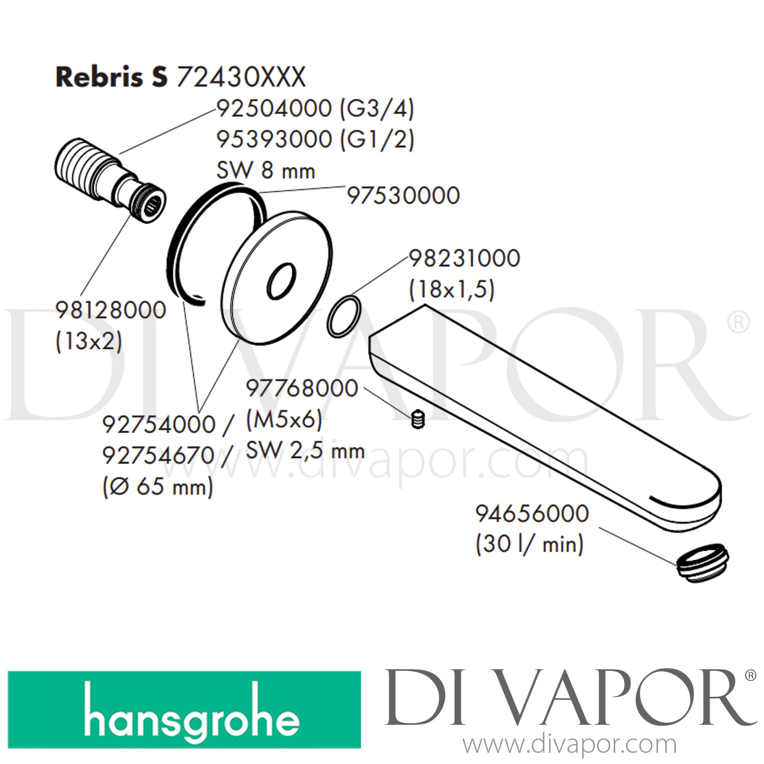 Hansgrohe 72430000 Rebris S Bath Spout >06/22 Spare Parts