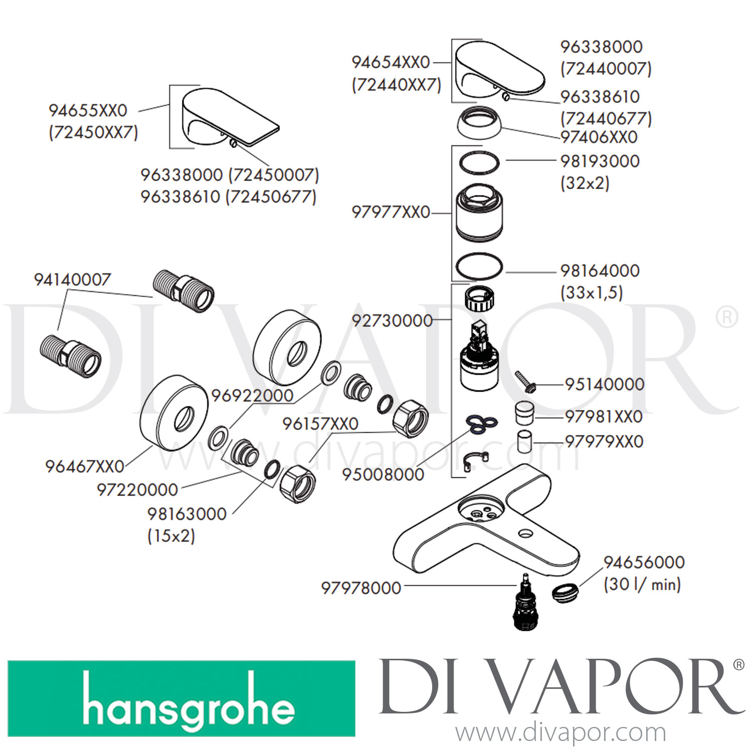 Hansgrohe 72440007 Rebris S Single Lever Bath Mixer for Exposed ...