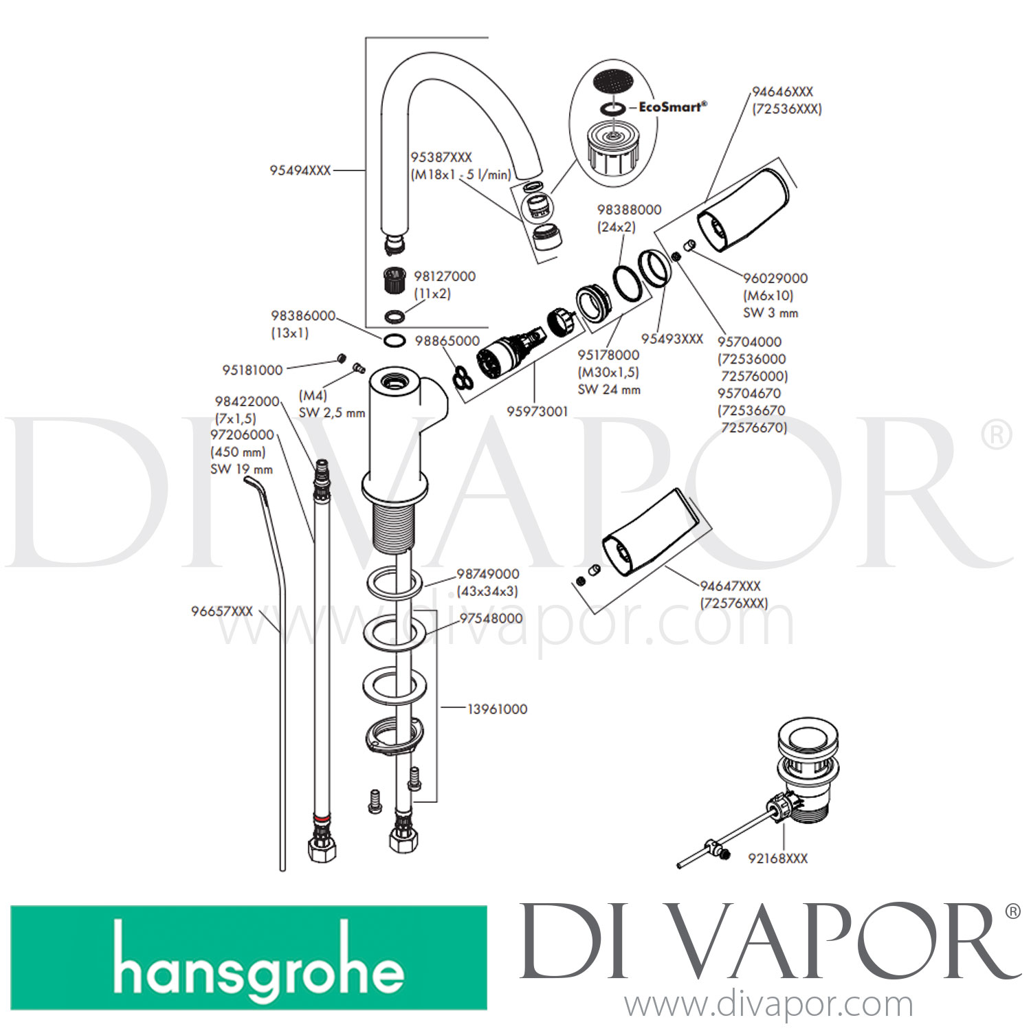 Hansgrohe 72536000 Rebris S Single Lever Basin Mixer 210 with Swivel ...