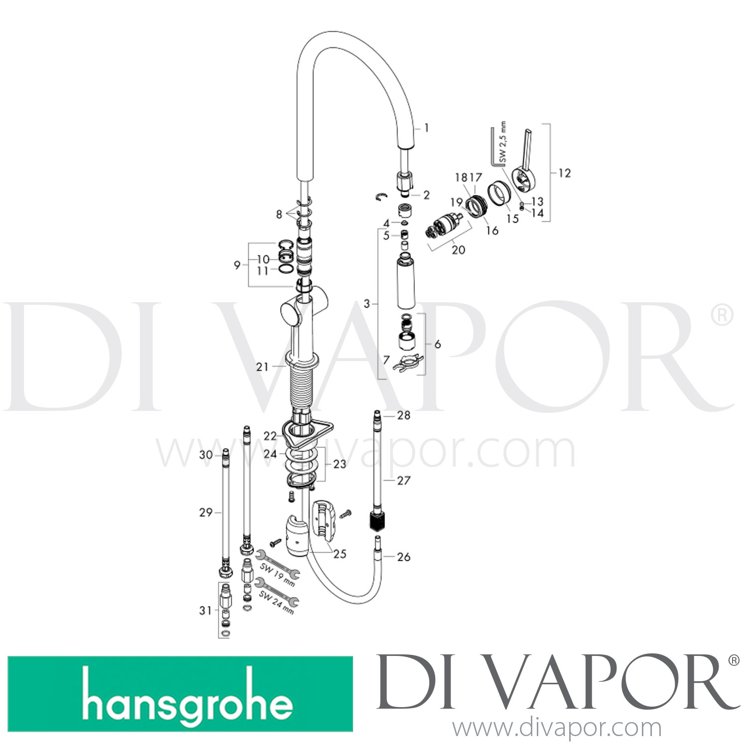 Hansgrohe 72800004 Talis M54 Single Lever Kitchen Mixer 210, Pull-Out ...