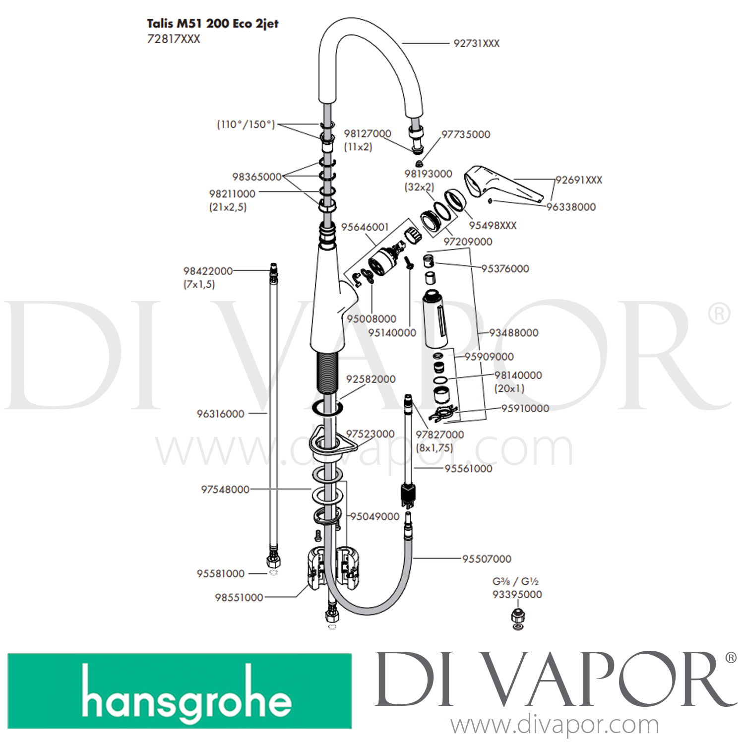Hansgrohe 72813000 Talis M51 Single Lever Kitchen Mixer 200, Pull-Out ...