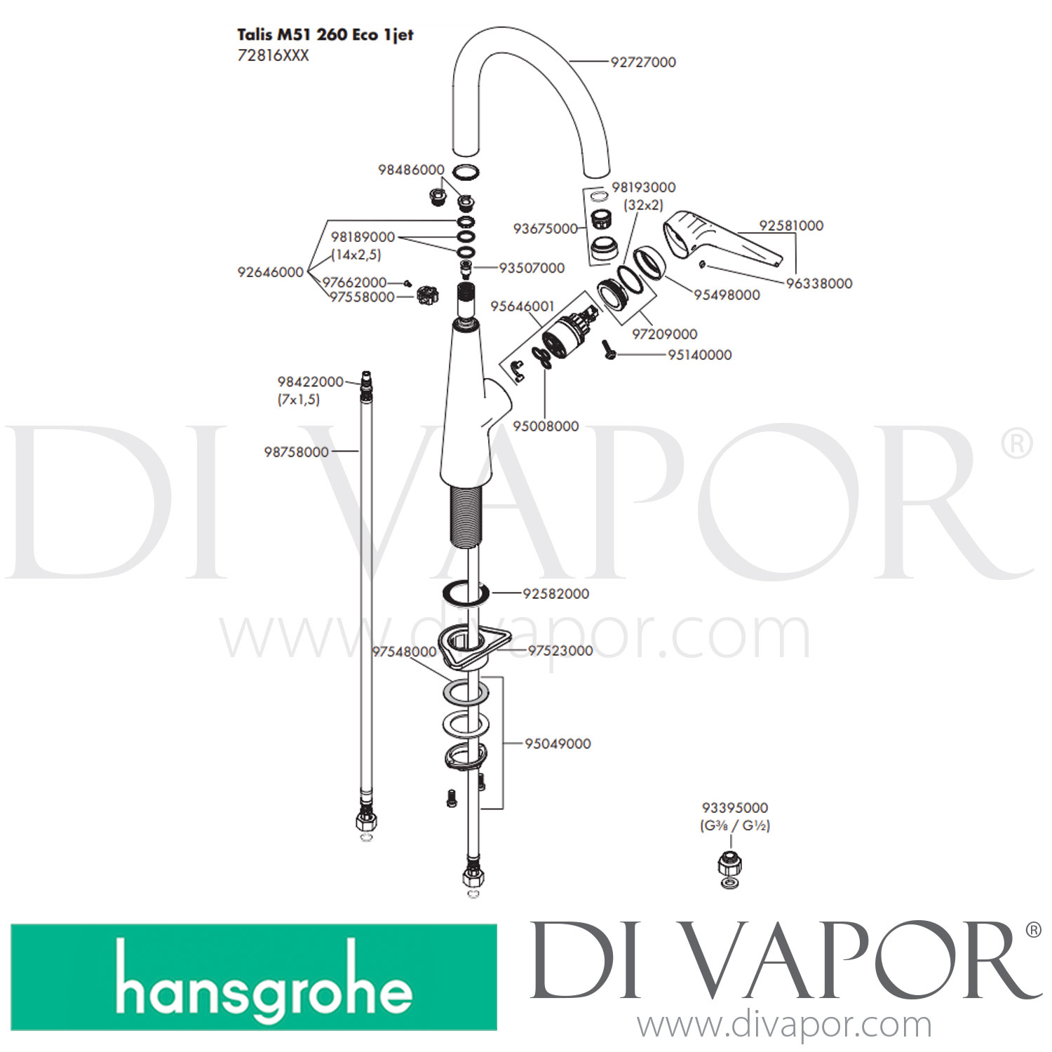 Hansgrohe 72810000 Talis M51 Single Lever Kitchen Mixer 260, 1Jet Spare ...
