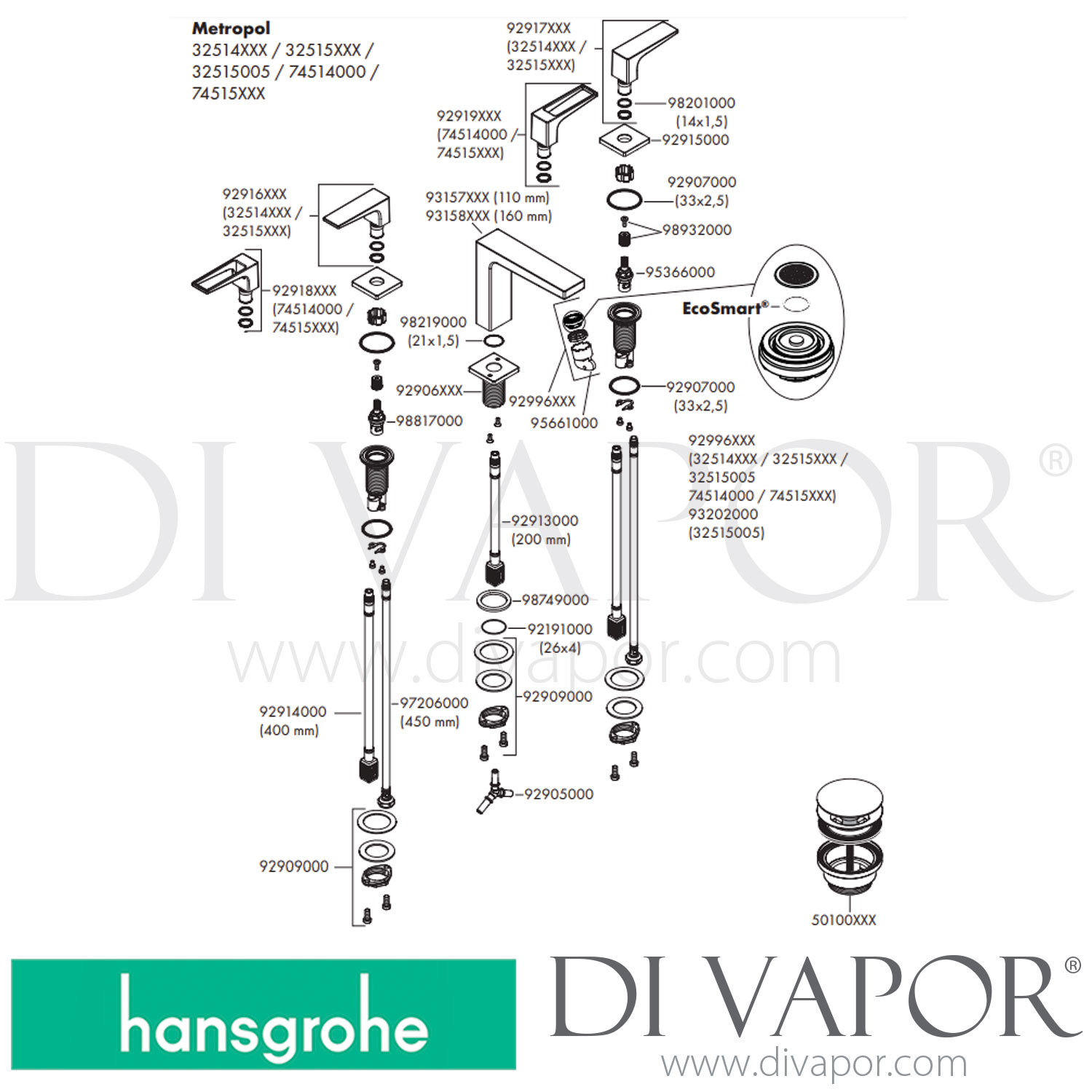 Hansgrohe 74515000 Metropol 3-Hole Basin Mixer 160 with Loop Handles ...