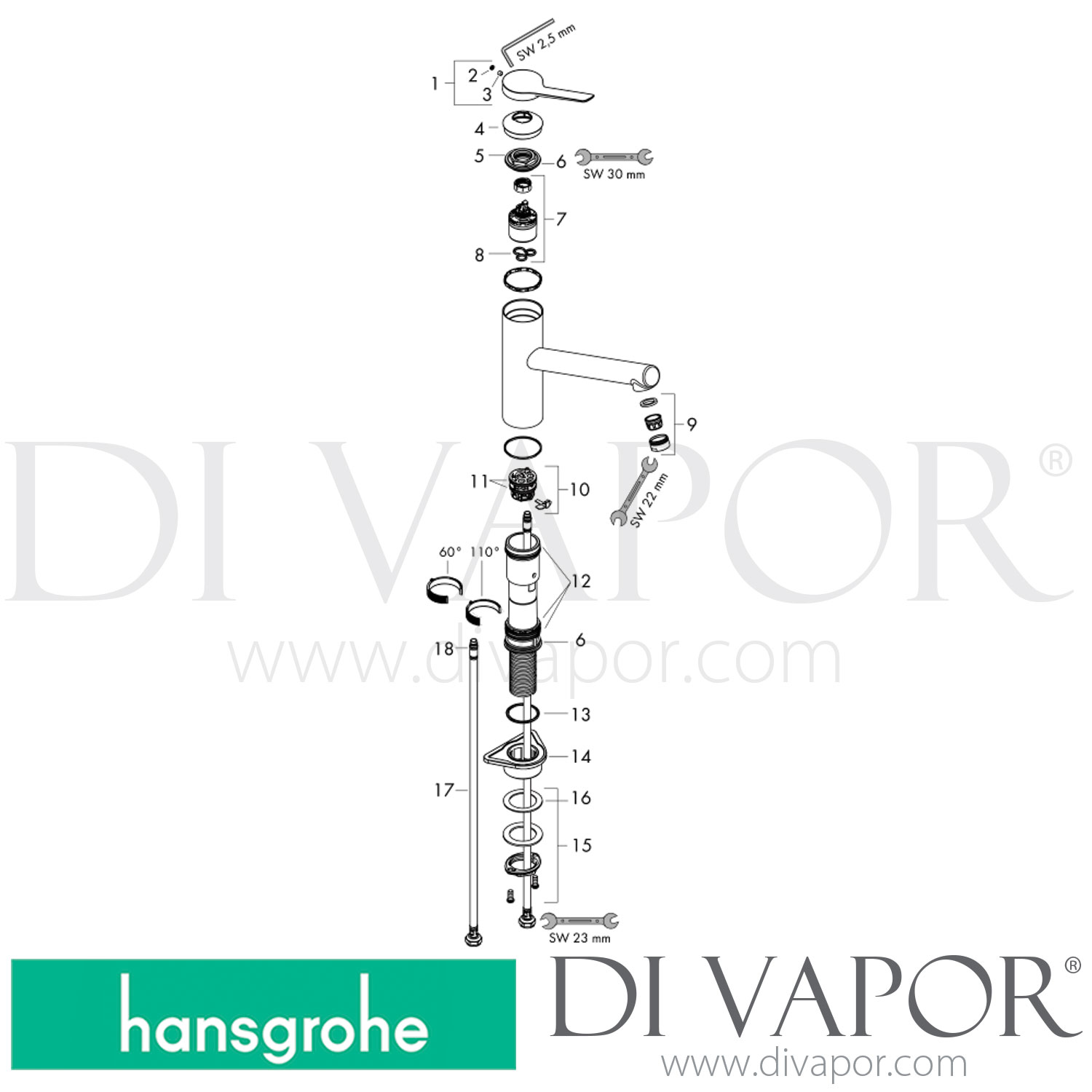 Hansgrohe 74802007 Zesis M33 Single Lever Kitchen Mixer 150, 1Jet Spare ...