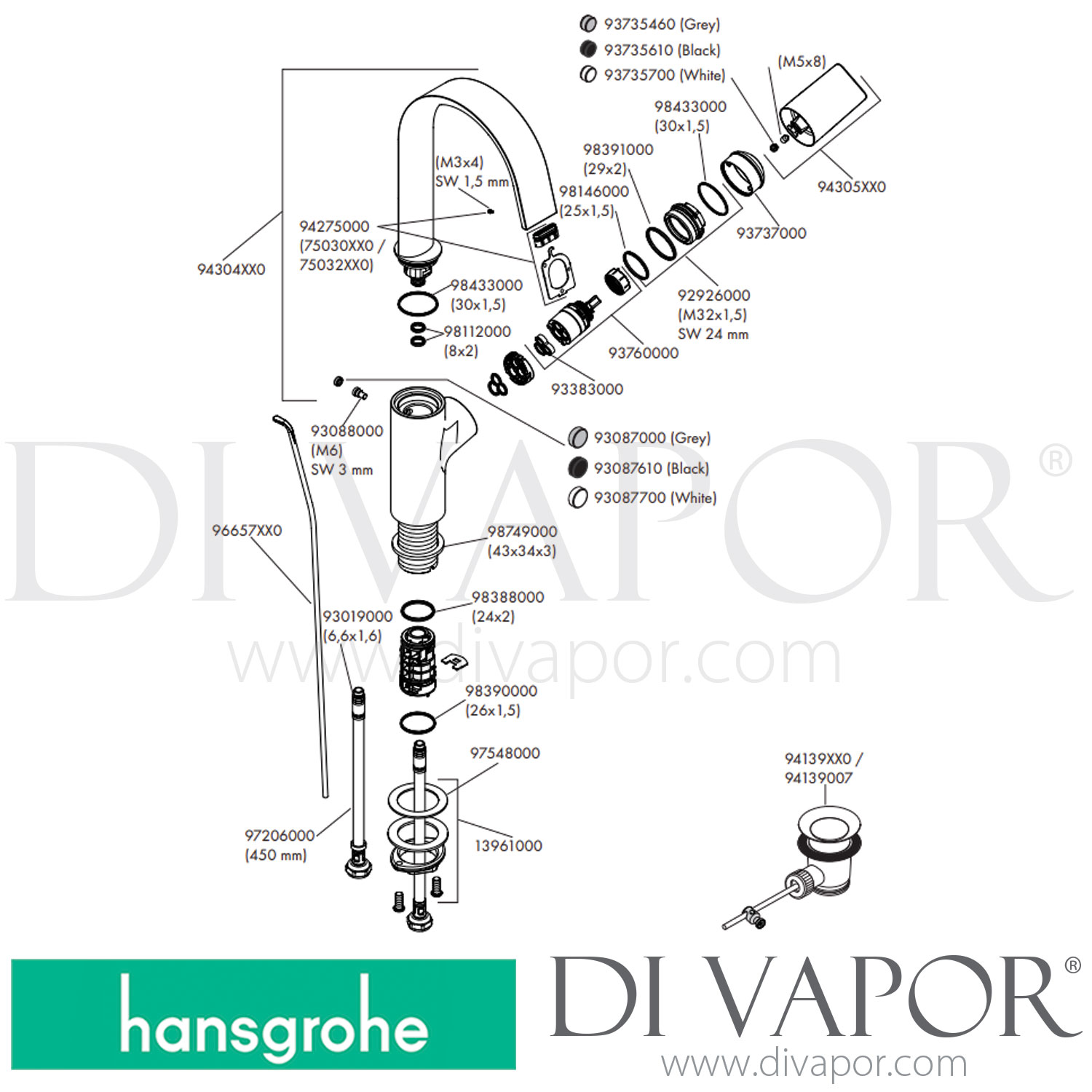 Hansgrohe 75030670 Vivenis Single Lever Basin Mixer 210 with Swivel ...