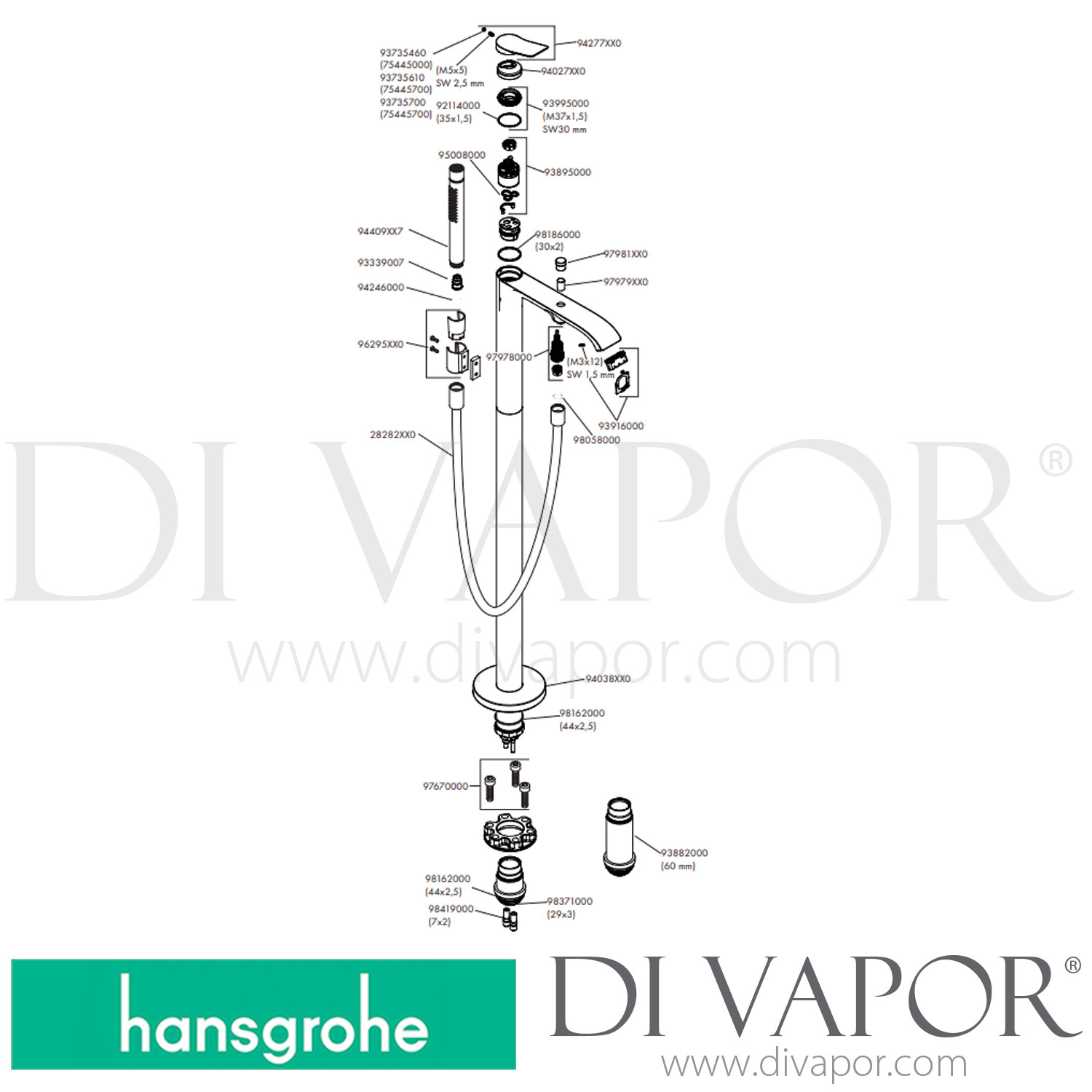 Hansgrohe 75445007 Vivenis Single Lever Bath Mixer Floor-Standing >08/ ...