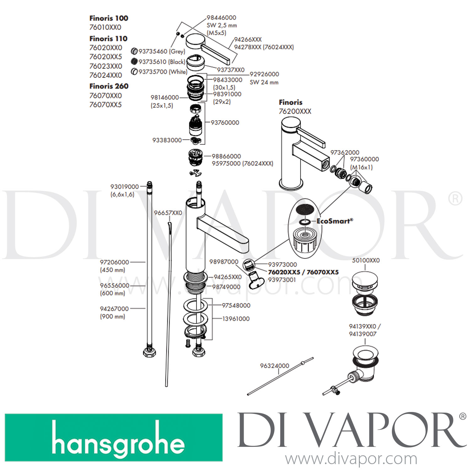 Hansgrohe 76023000 Finoris Single Lever Basin Mixer 110 with Push-Open ...