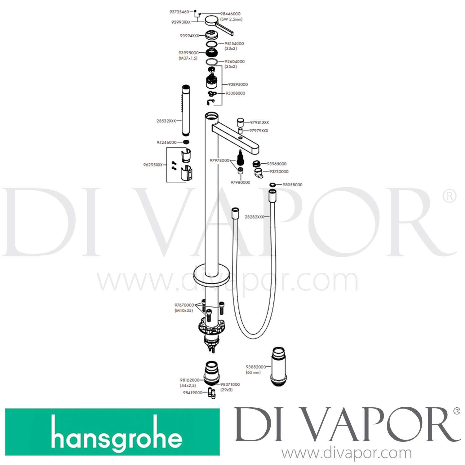 Hansgrohe 76445670 Finoris Single Lever Bath Mixer Floor-Standing >06/ ...