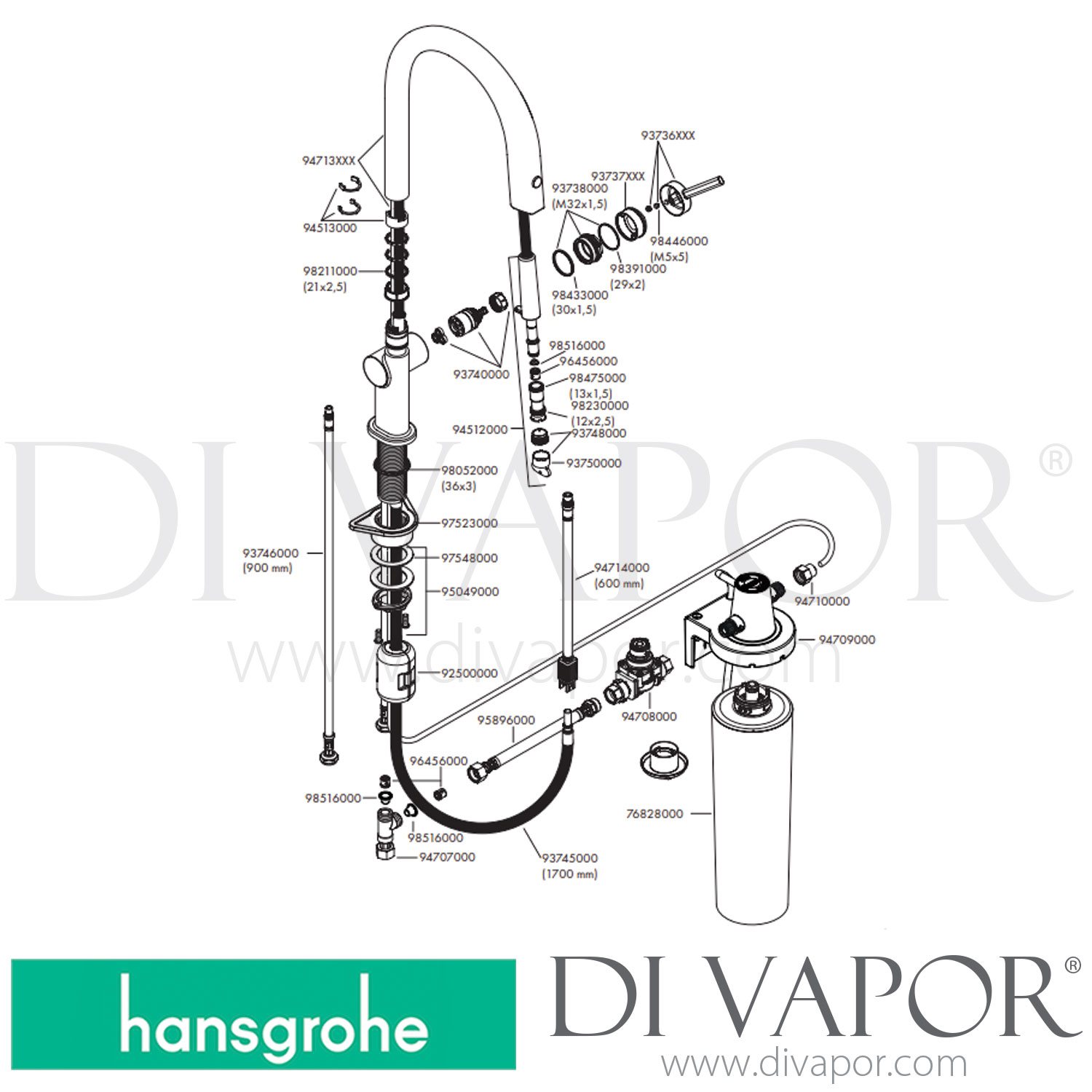 Hansgrohe 76803000 Aqittura M91 Filtersystem 210, Pull-Out Spout, 1Jet ...