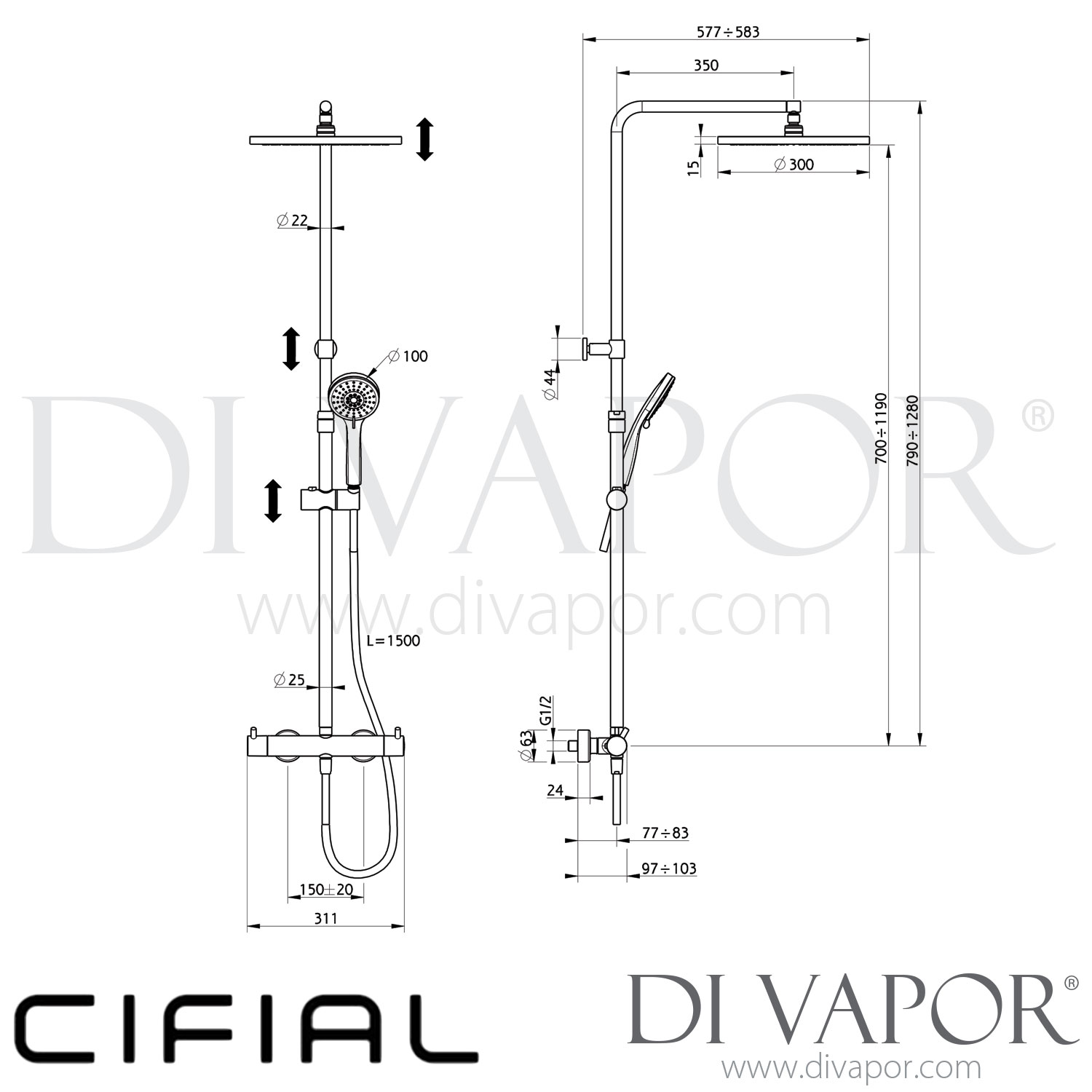 Cifial 780TH-625 Techno Chrome Thermostatic Shower Column Spare Parts
