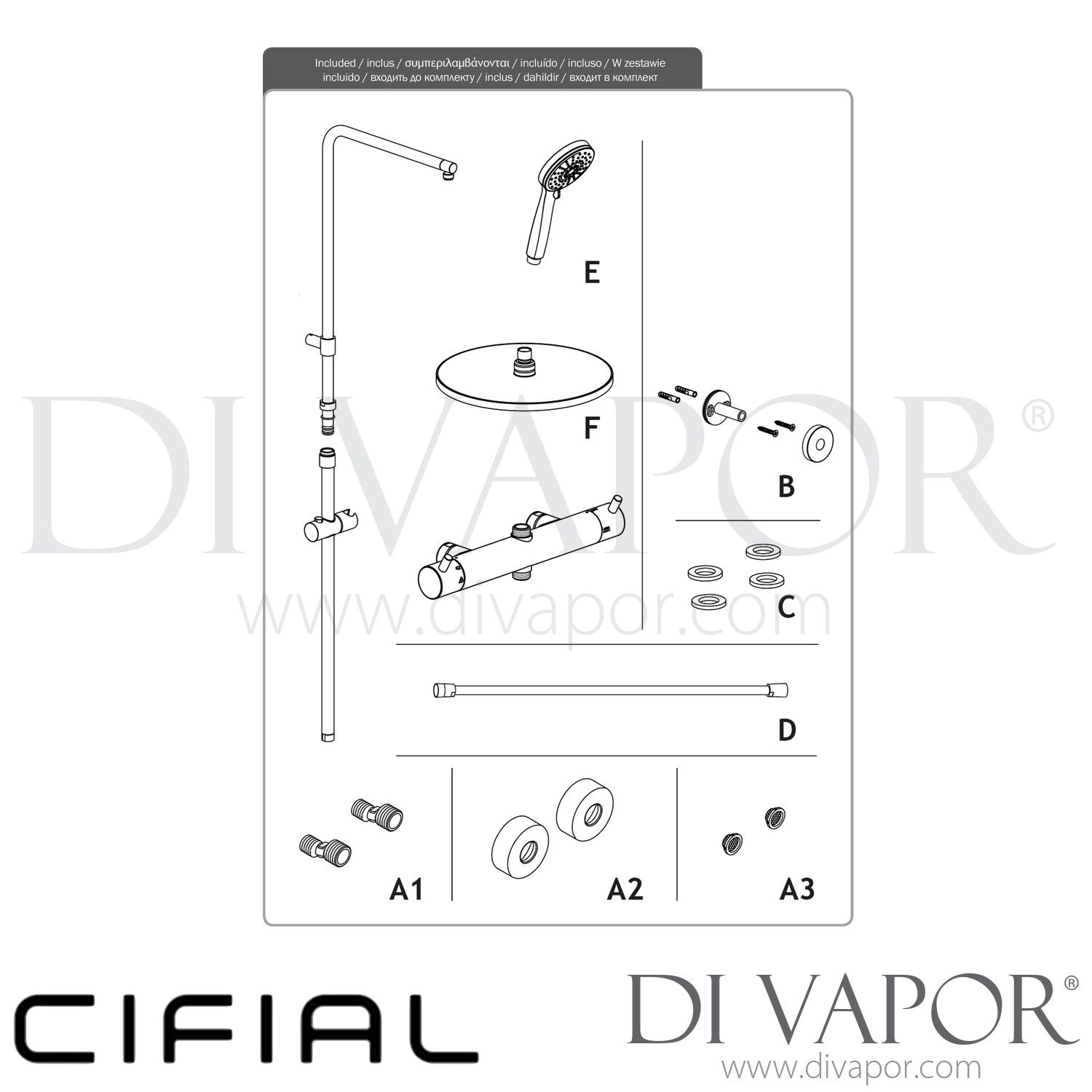 Cifial 780TH Black Techno Thermostatic Shower Column Spare Parts
