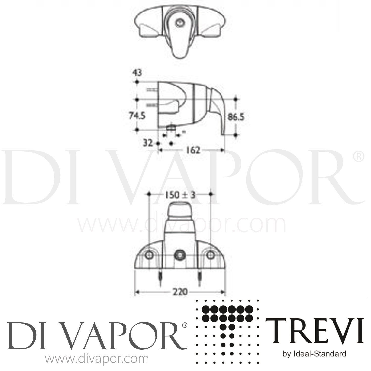 Trevi A3086AA Blend Exposed High Flow Single Lever Manual Shower Valve ...