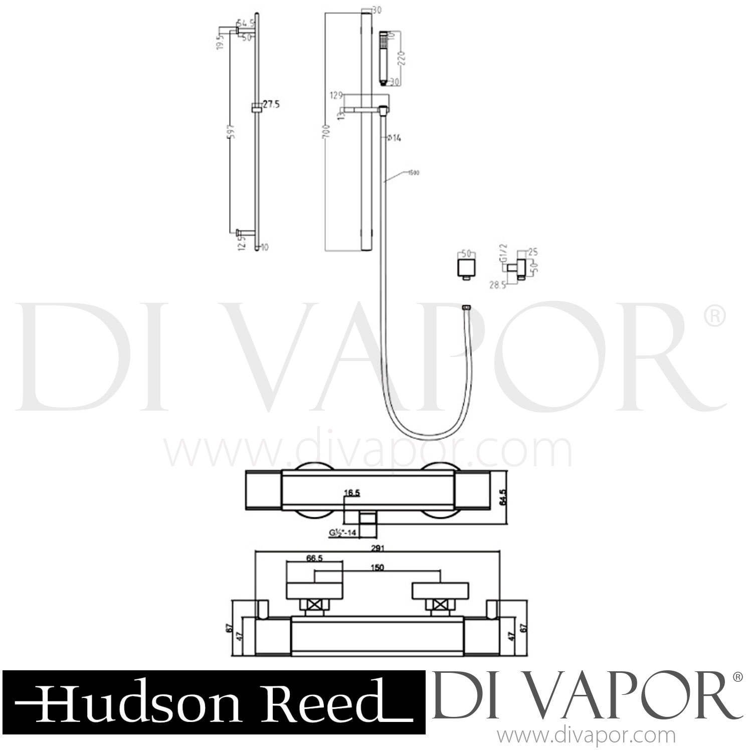 Hudson Reed Quadro Thermostatic Bar Valve With Sheer Slide Rail Kit ...