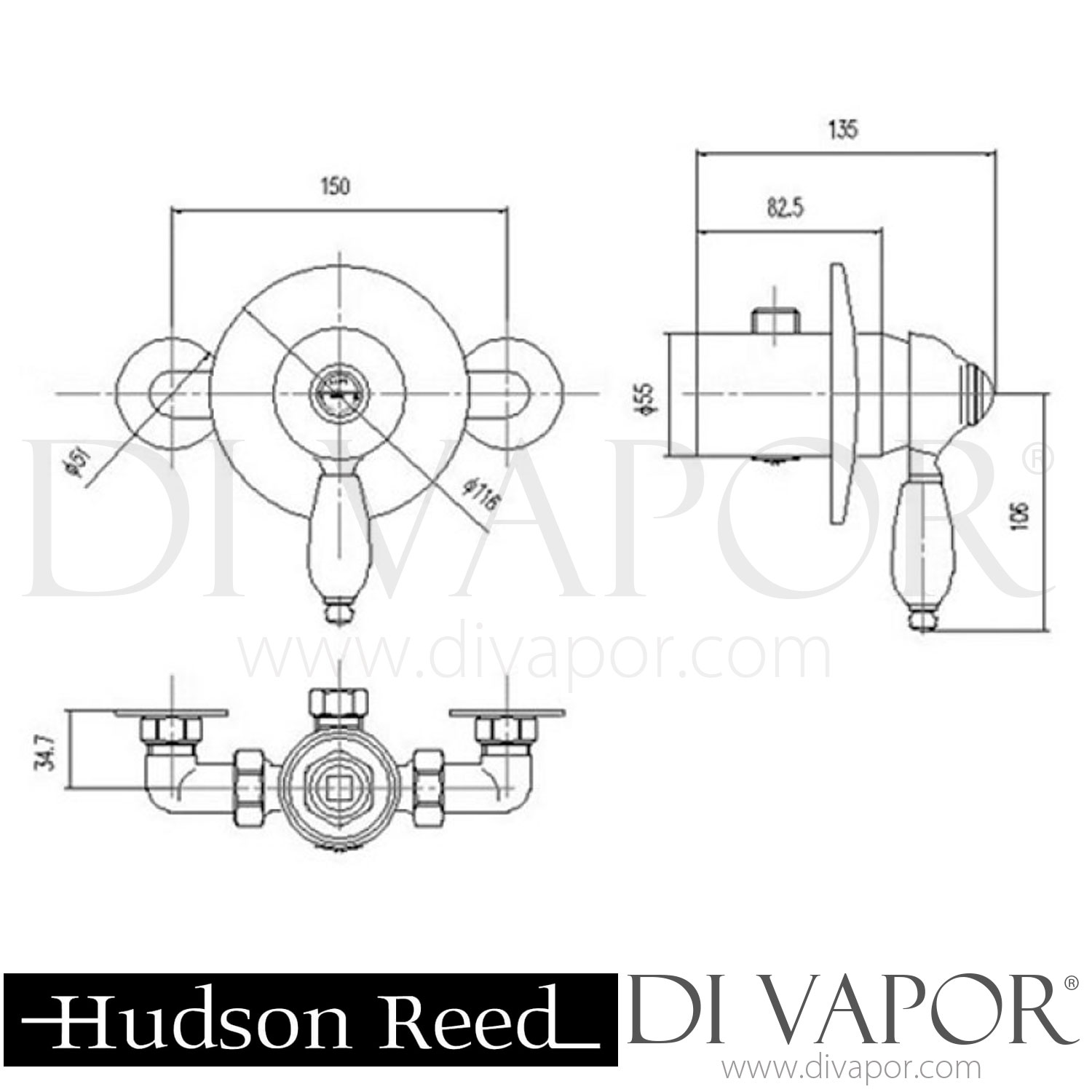 Hudson Reed / Ultra A3201 Nostalgic Manual Valve Concealed Shower Spare ...