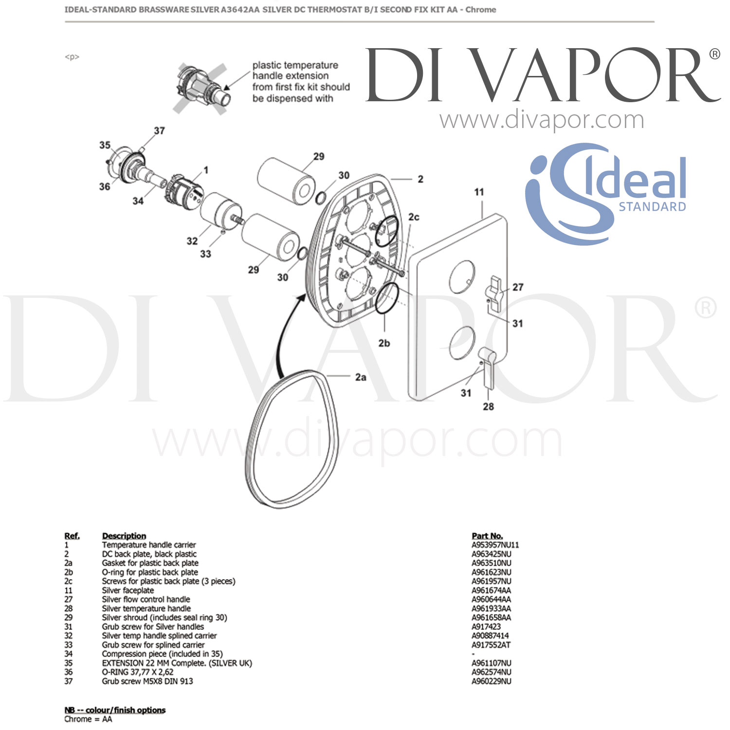 Ideal Standard A3642AA Silver Faceplate and Handles for A3969NU Trevi ...