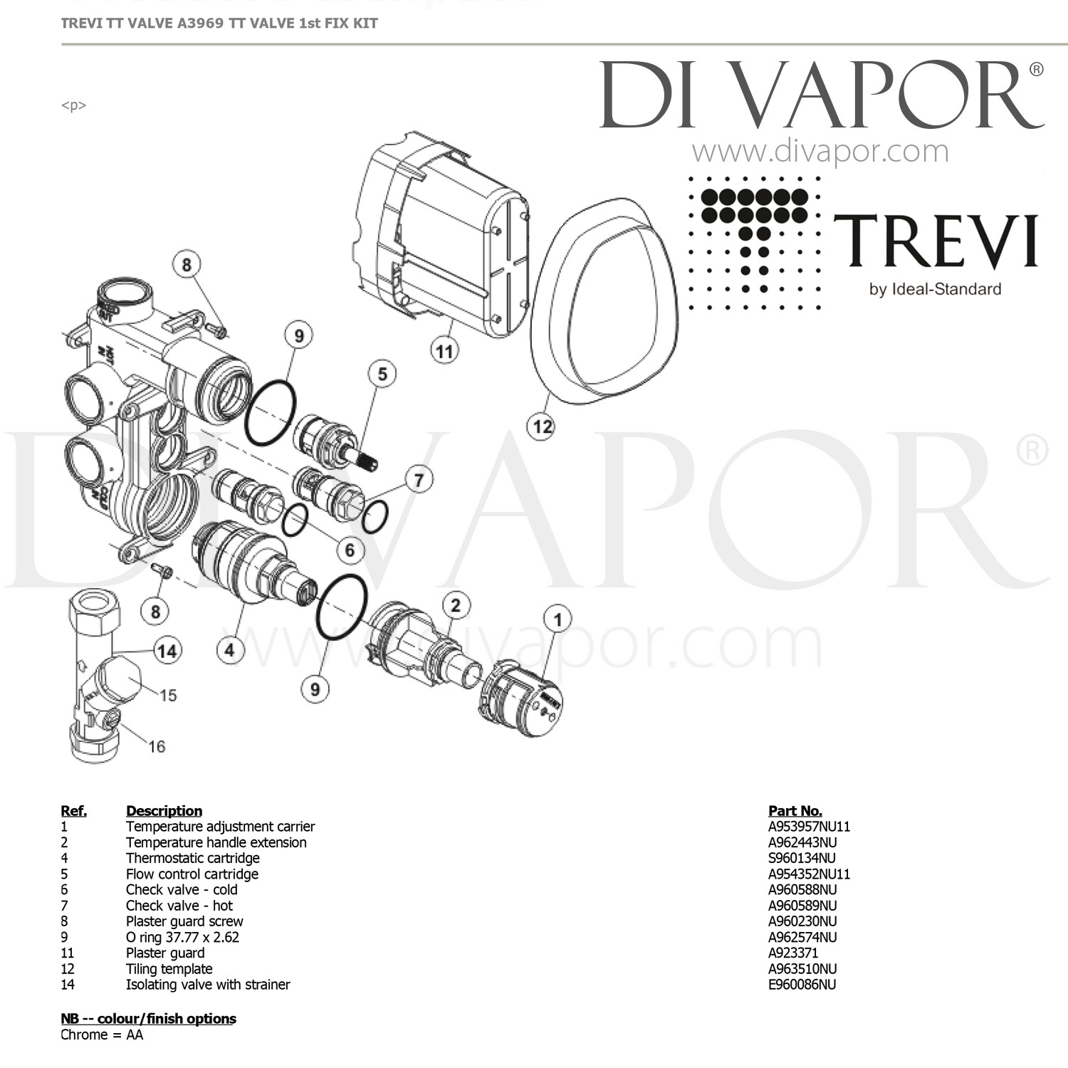 Trevi A3969NU TT Built-In Thermostatic Shower Valve Spare Parts