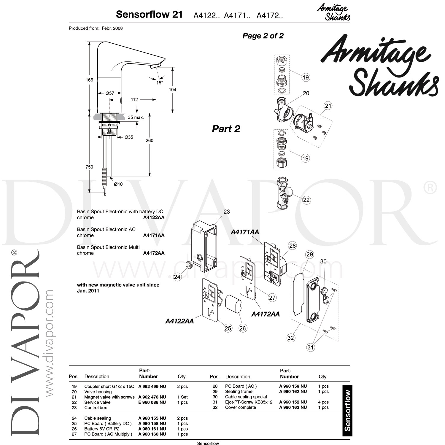 Armitage Shanks A4172AA Sensorflow 21 Built-In Electronic Sensor Multi ...
