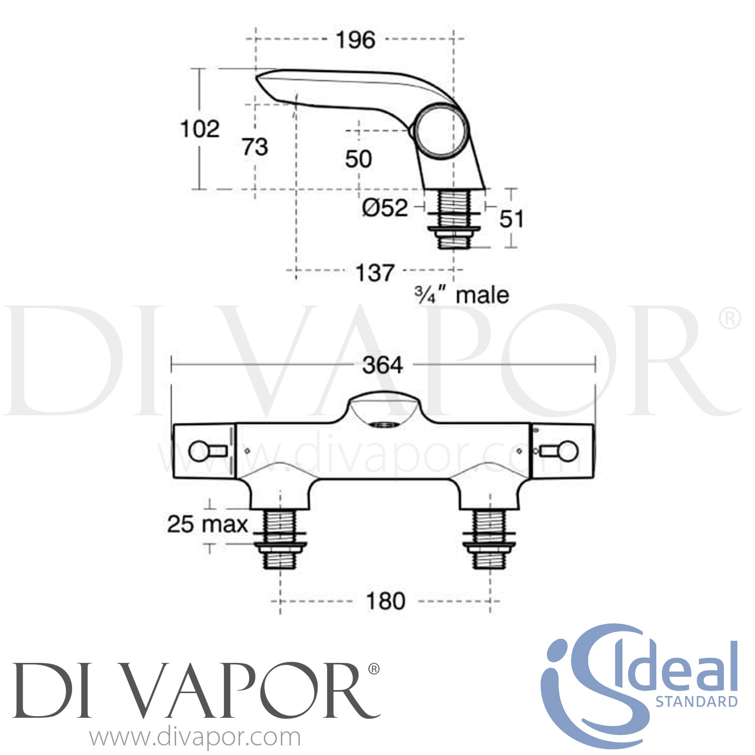 Ideal Standard Melange Chrome Two Taphole Thermostaic Bath Filler A4283AA