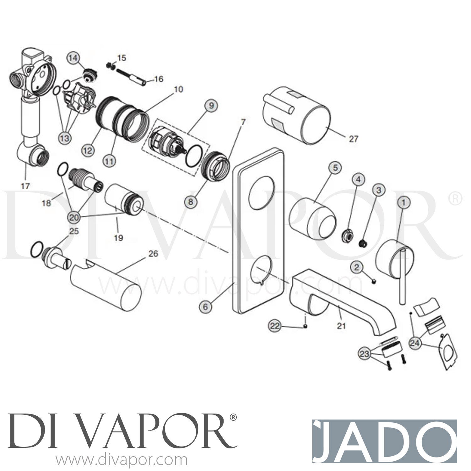 Jado Glance Built In Basin Mixer - Chrome - Tap Spare Parts A5336AA GEN1