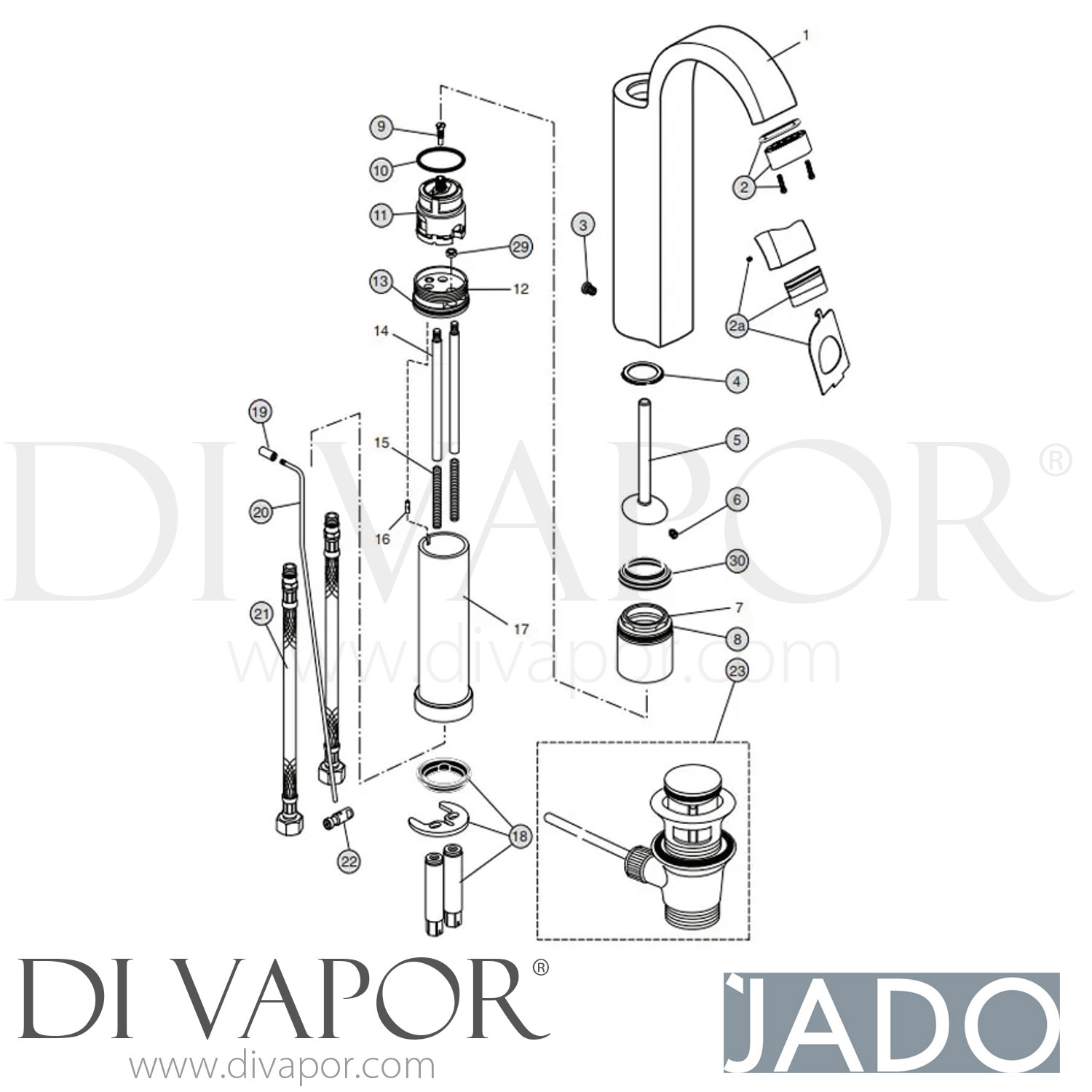 Jado Glance Single Lever One Taphole Vessel Basin Mixer with Circular ...