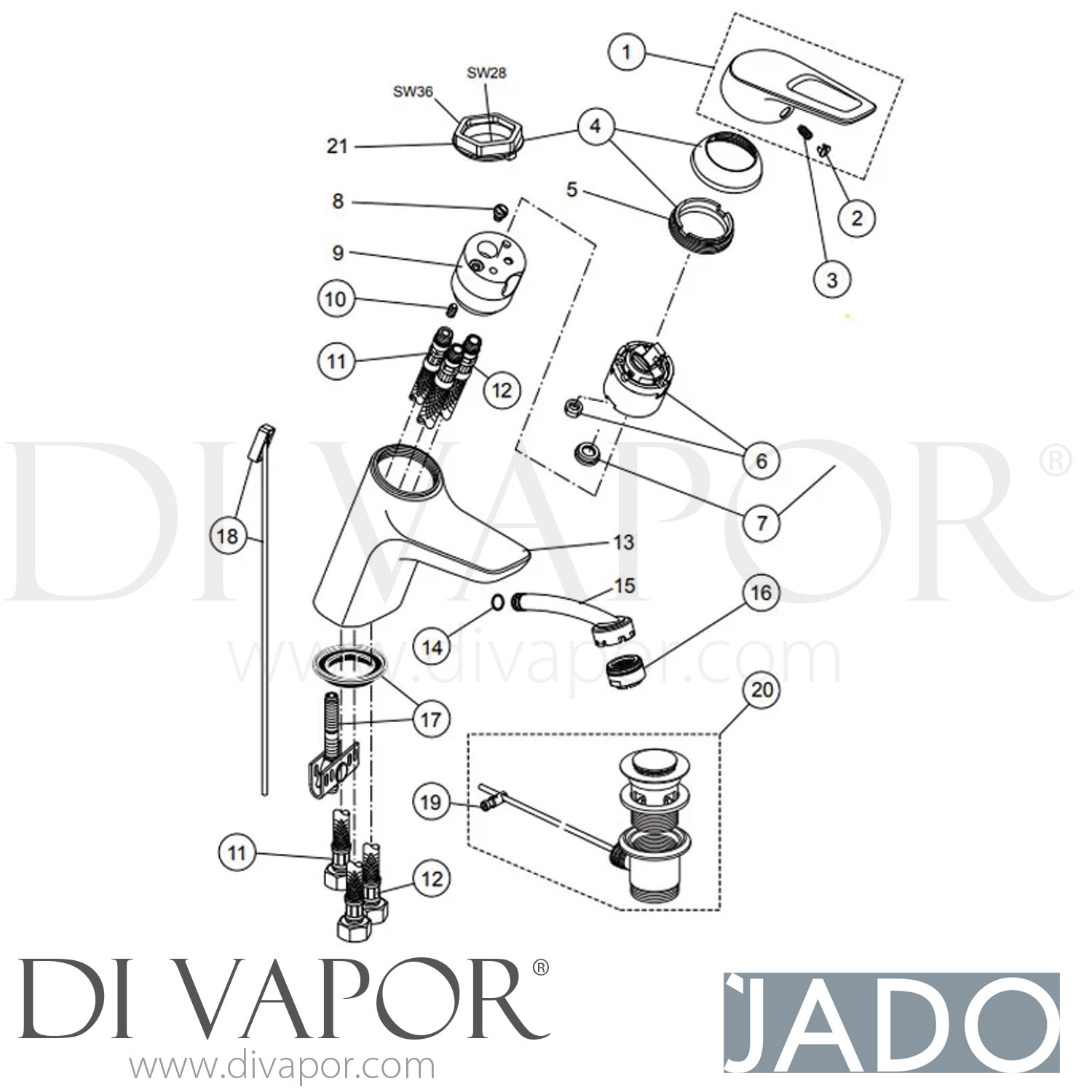 Jado A5650AA Ceramix Blue Basin Mixer Tap with Waste Low Pressure Spare ...