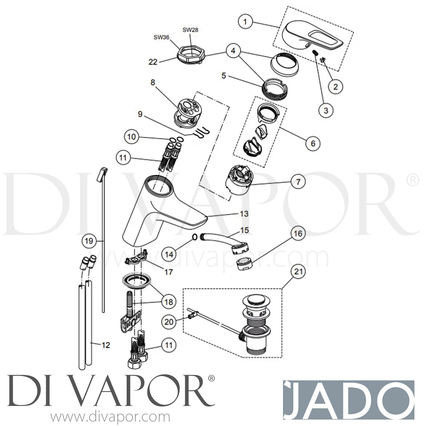 Jado A5651AA Ceramix Basin Mixer Piccolo with Waste Spare Parts