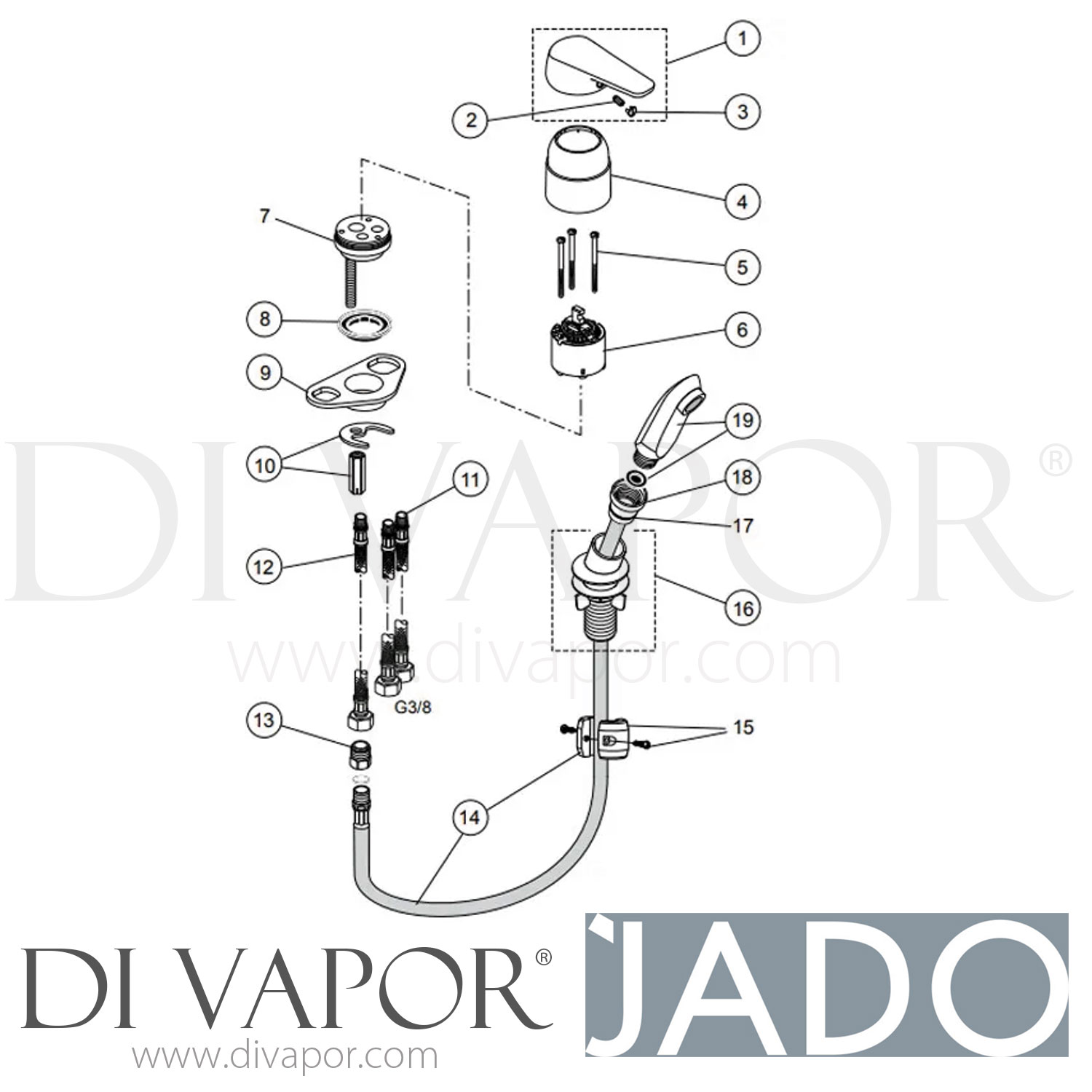 Jado A5727AA Cerasprint Barber Mixer Spare Parts