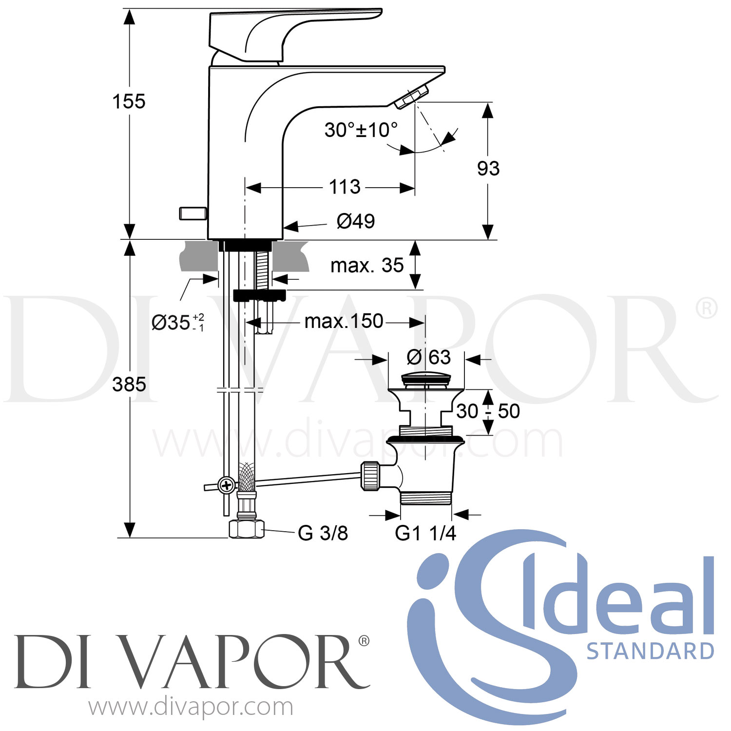 Ideal Standard A5897AA Strada A5897AA Washbasin Mixing Valve with ...