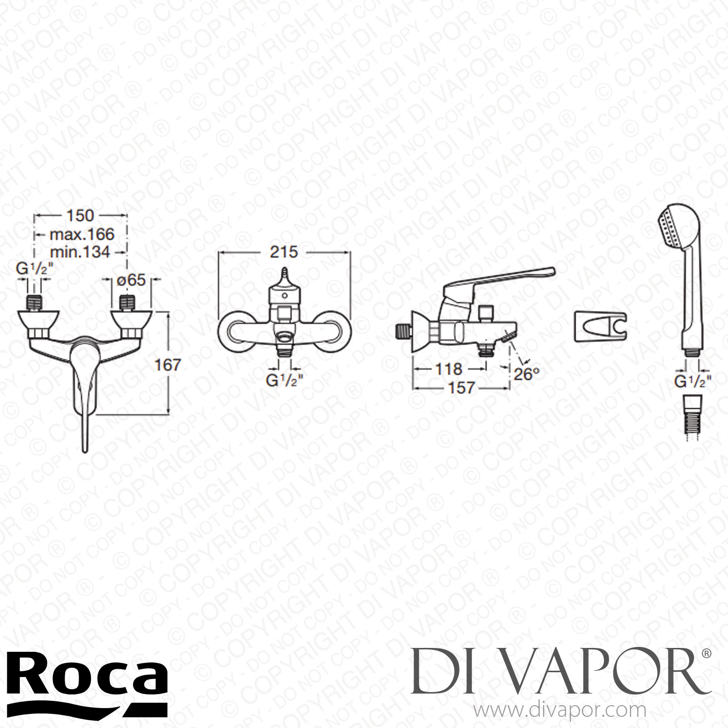 Roca PRO - Wall-Mounted Bath-Shower Mixer with Automatic Diverter ...