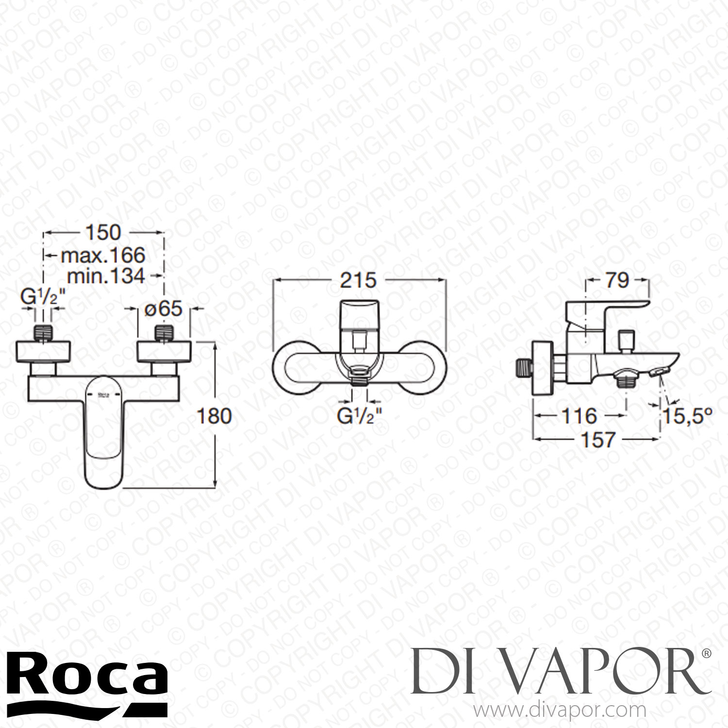 Roca Wall-mounted Bath-Shower Mixer (A5A026EC00) Spare Parts