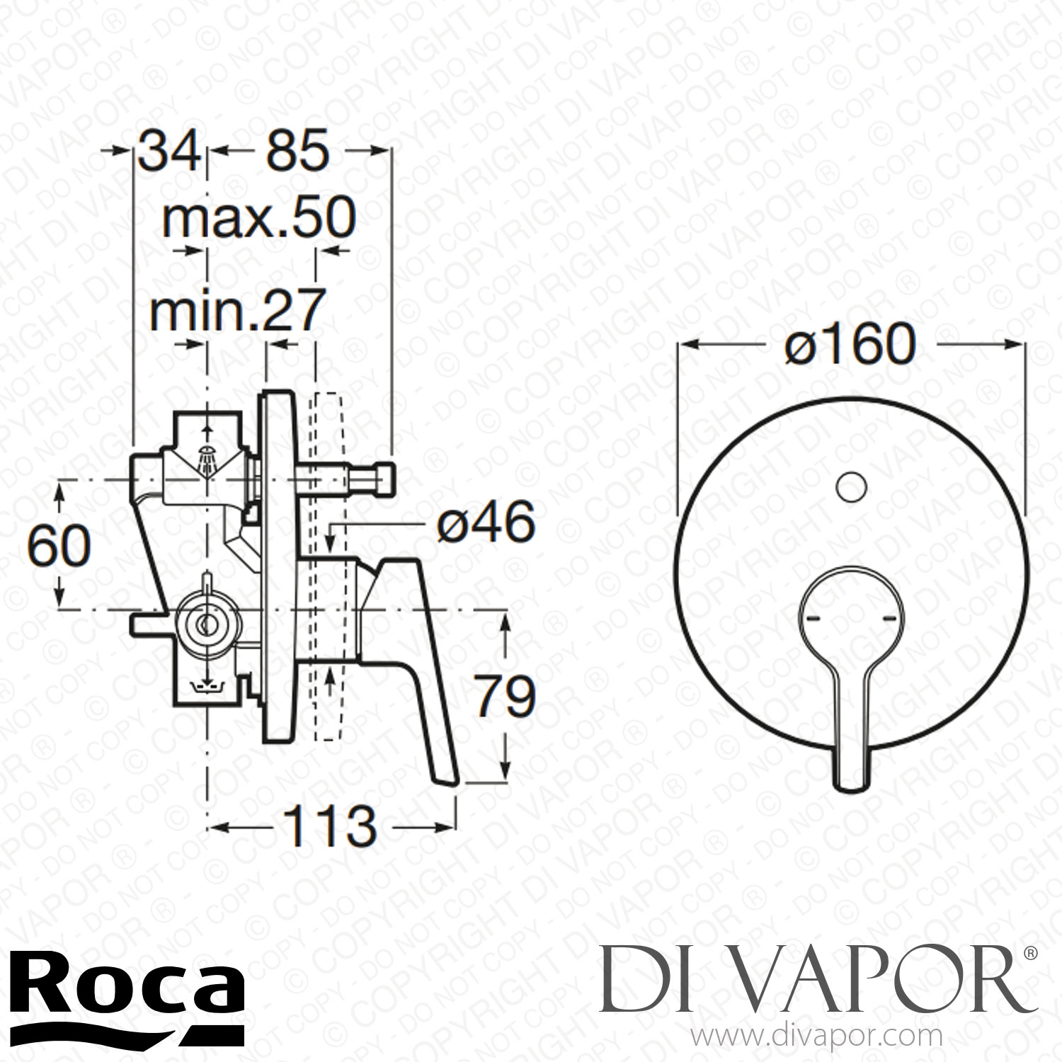Roca Built-In 2 Ways Mixer (A5A063BC00) Spare Parts