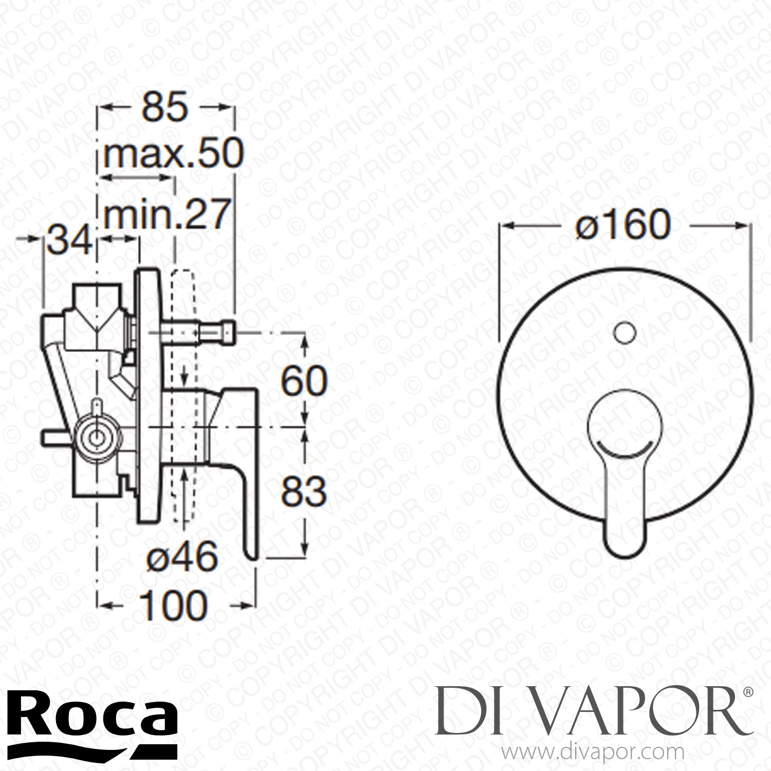 Roca Built-in Bath-Shower Mixer with Automatic Diverter (A5A0A09C00 ...