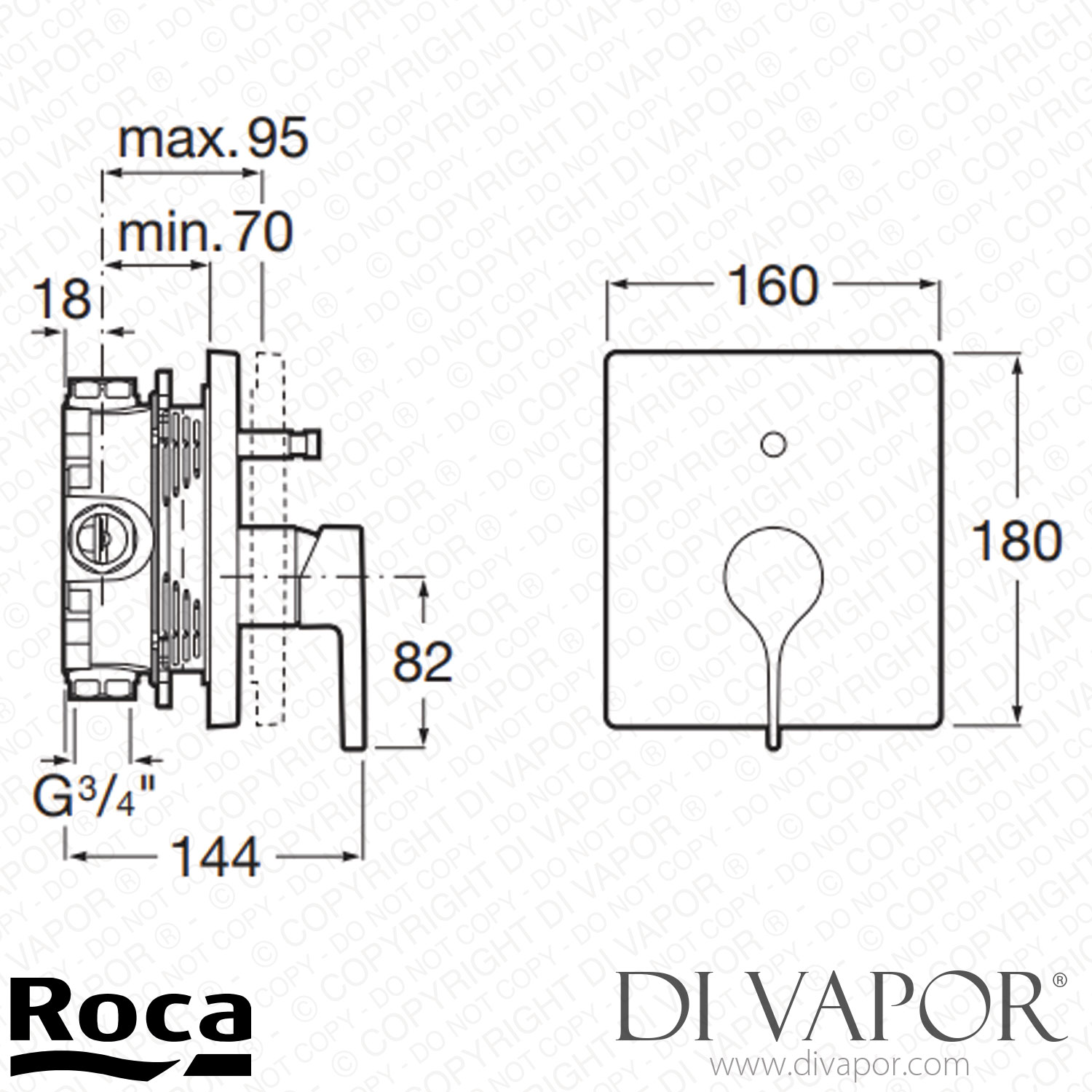 Roca Built-In Bath-Shower Mixer with Automatic Diverter and 2 Outlets ...
