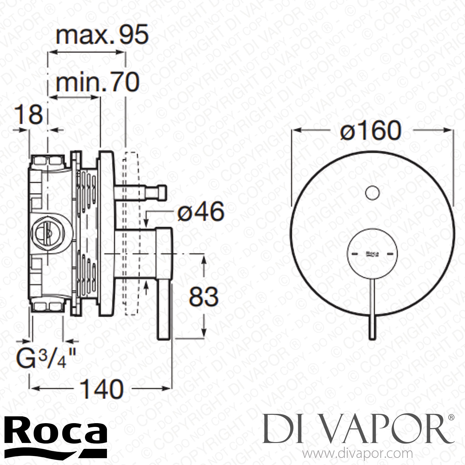 Roca Built-In Bath-Shower Mixer with Automatic Diverter (2 Ways ...