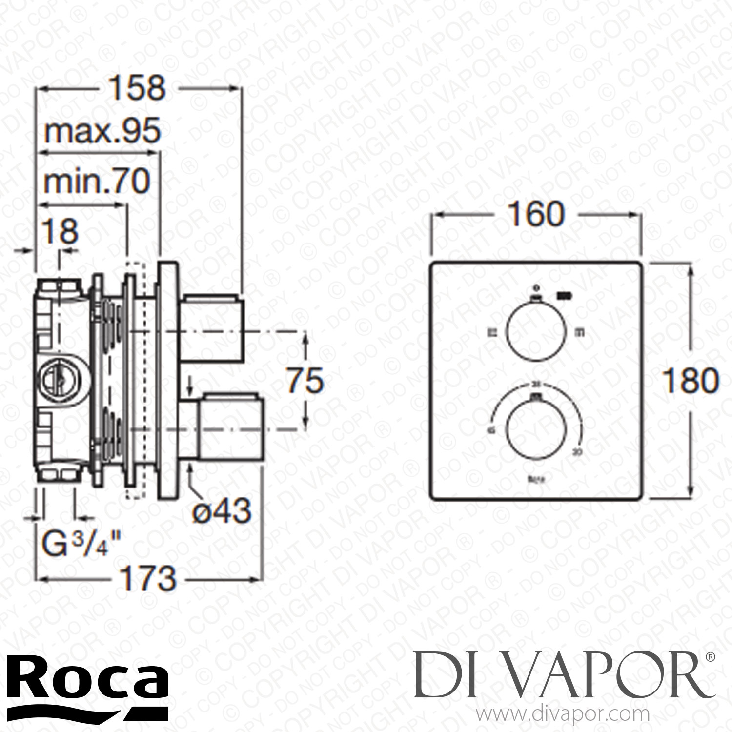 Roca Built-in Thermostatic Bath-Shower Mixer with Diverter-Flow ...