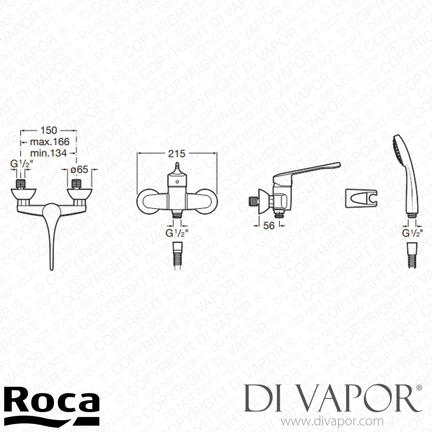 Roca PRO - Wall-Mounted Shower Mixer (A5A2023C02) Spare Parts