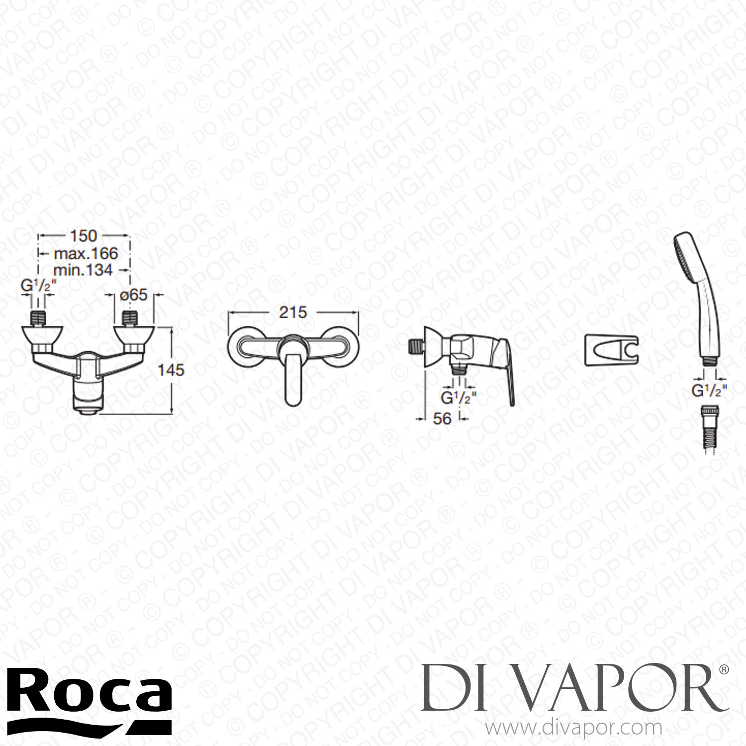 Roca Wall-Mounted Shower Mixer (A5A2025C02) Spare Parts