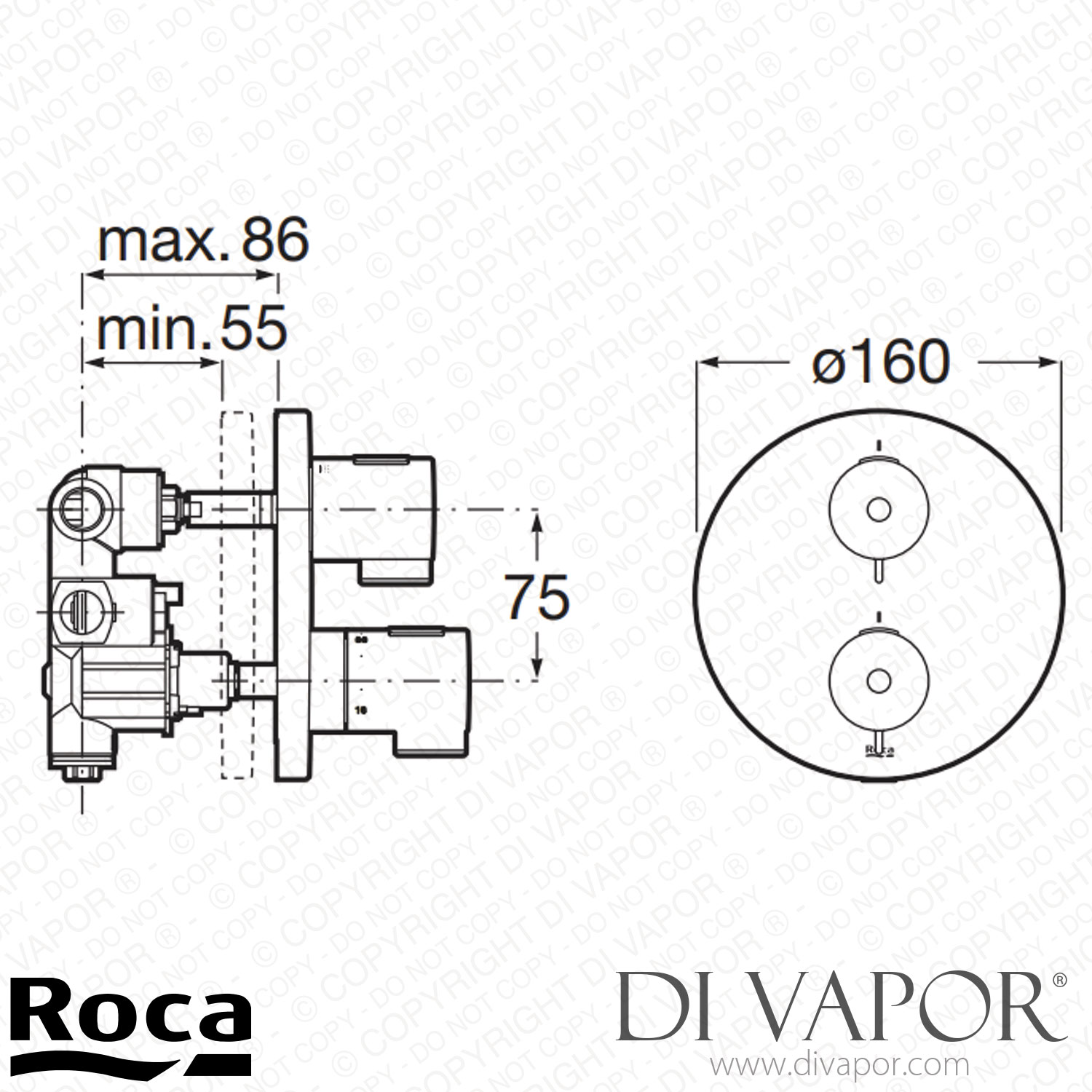 Roca Built-In Thermostatic Bath-Shower Mixer (2 Ways) with Automatic ...