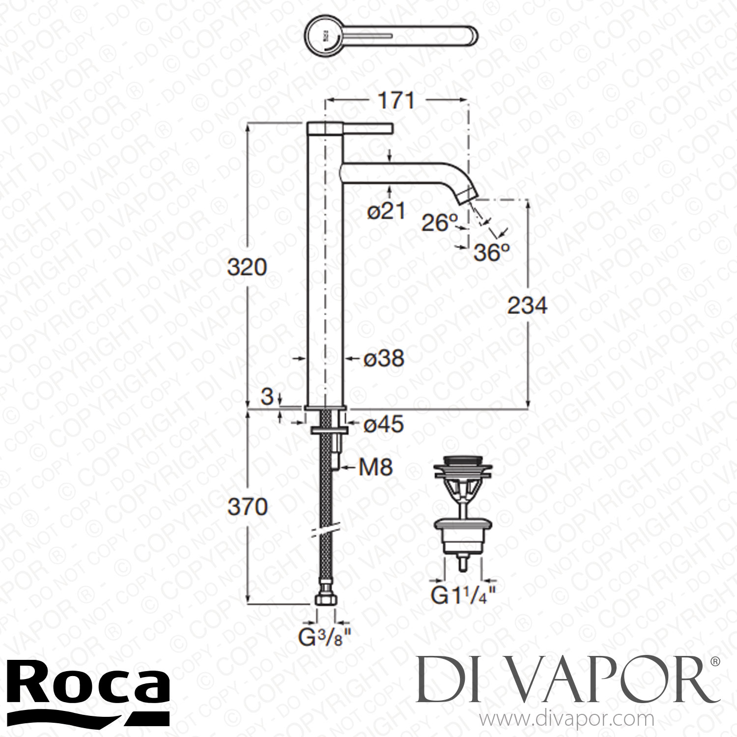 Roca Basin Mixer Extended Height Smooth Body with Click Clack Waste, Cold Start (A5A349EC00 ...