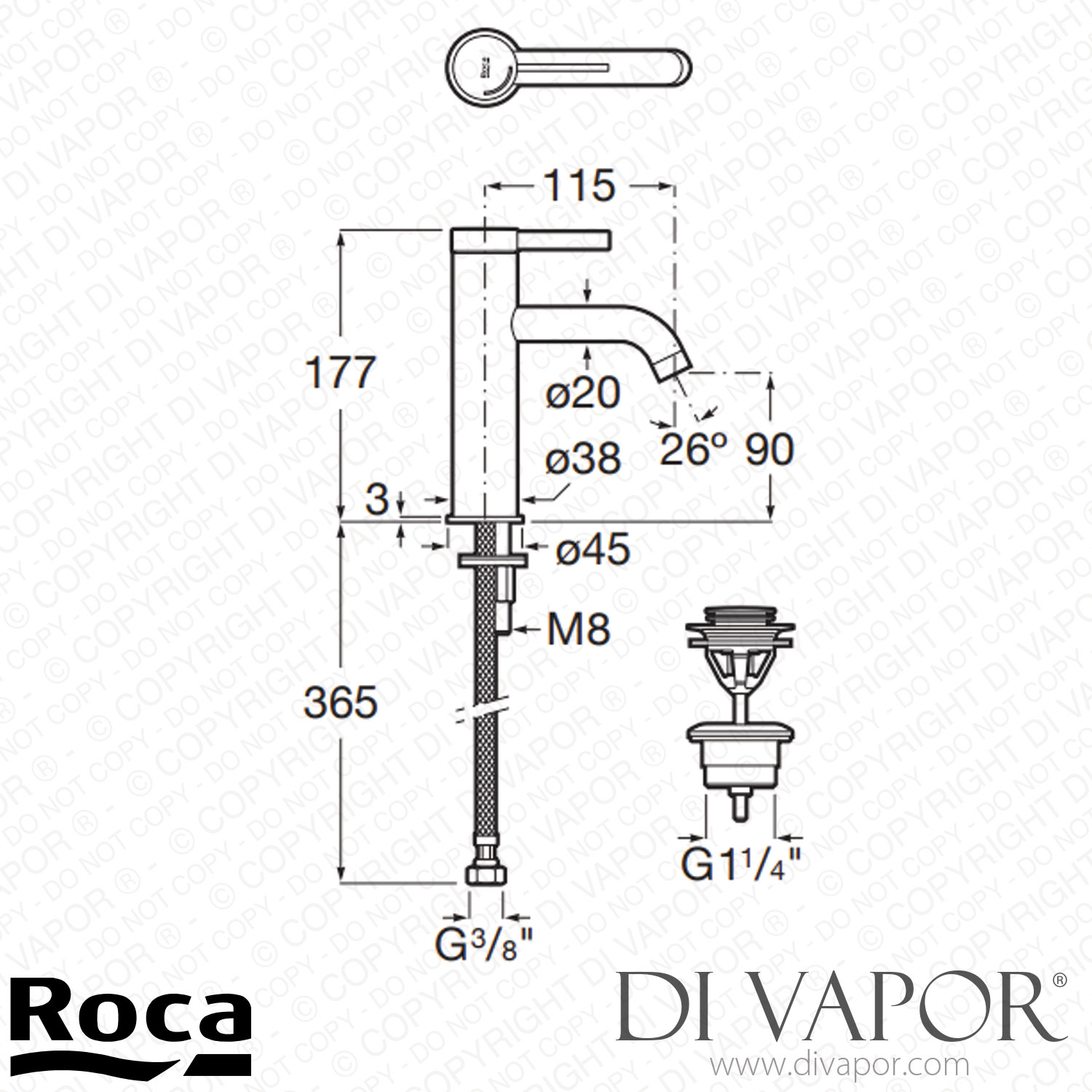 Roca Basin Mixer Smooth Body with Click Clack Waste Cold Start (A5A3A9EC00) Spare Parts